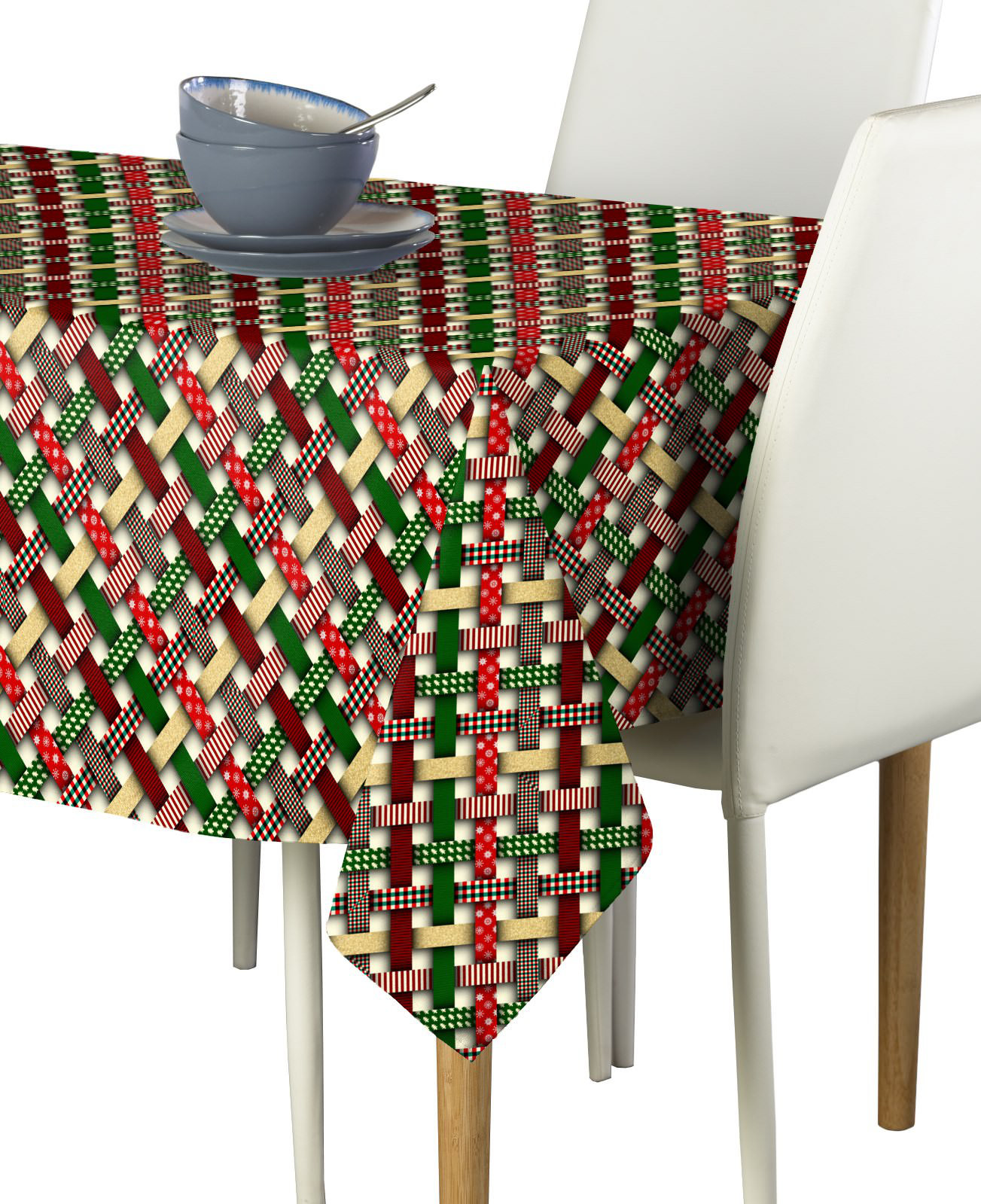 The Holiday Aisle® Jacques Christmas Ribbons Tablecloth | Wayfair