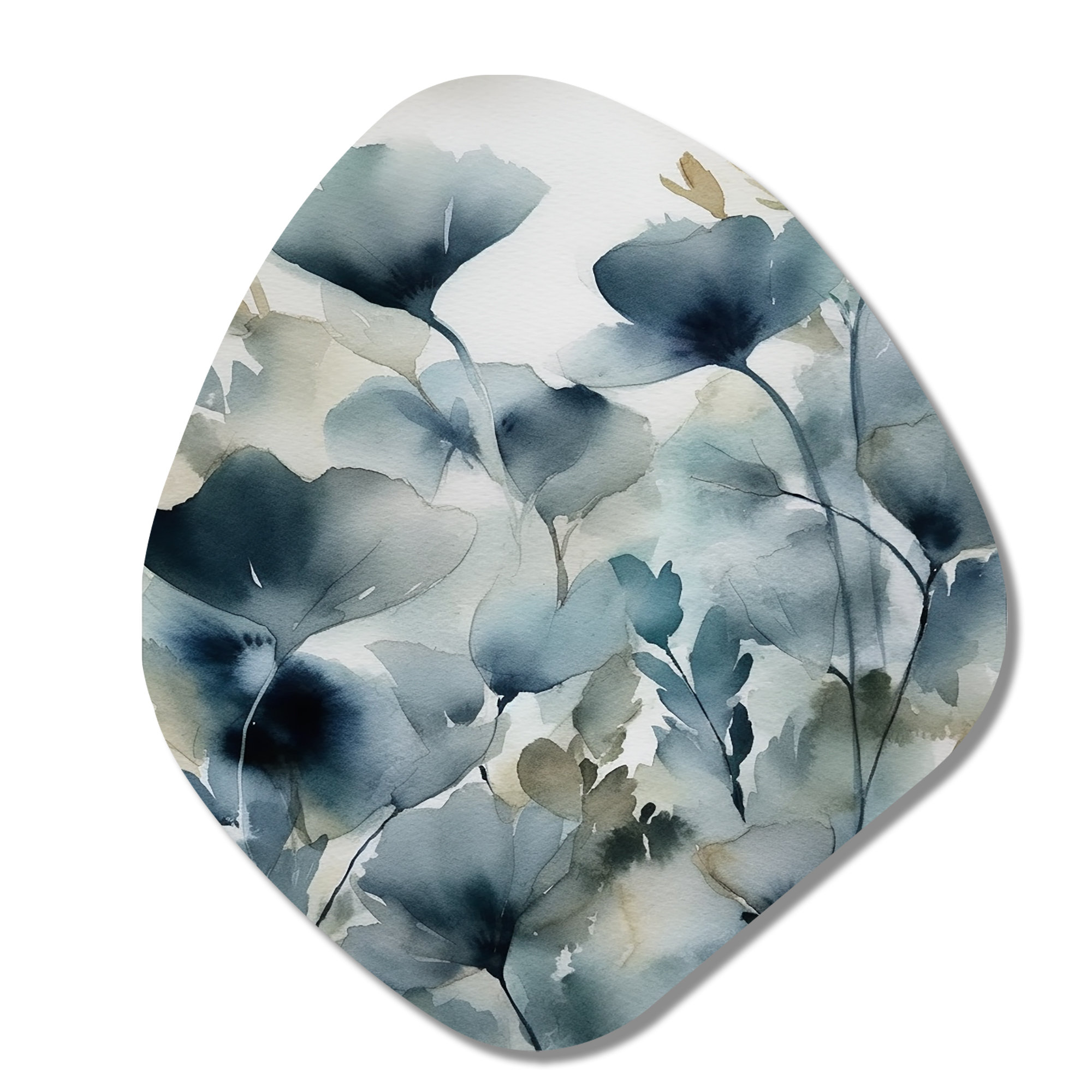 Design Art Blue Leaf Foliage And Flowers II - Leaves Nebula Shape ...