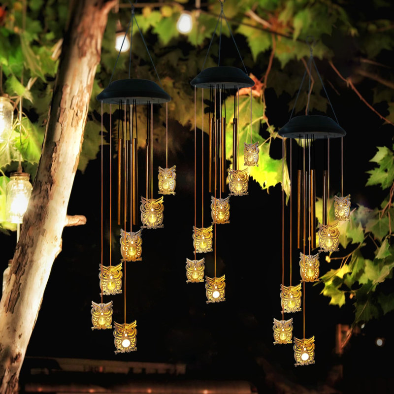 Arlmont & Co. Solar Owl Wind Chimes Outdoor | Wayfair
