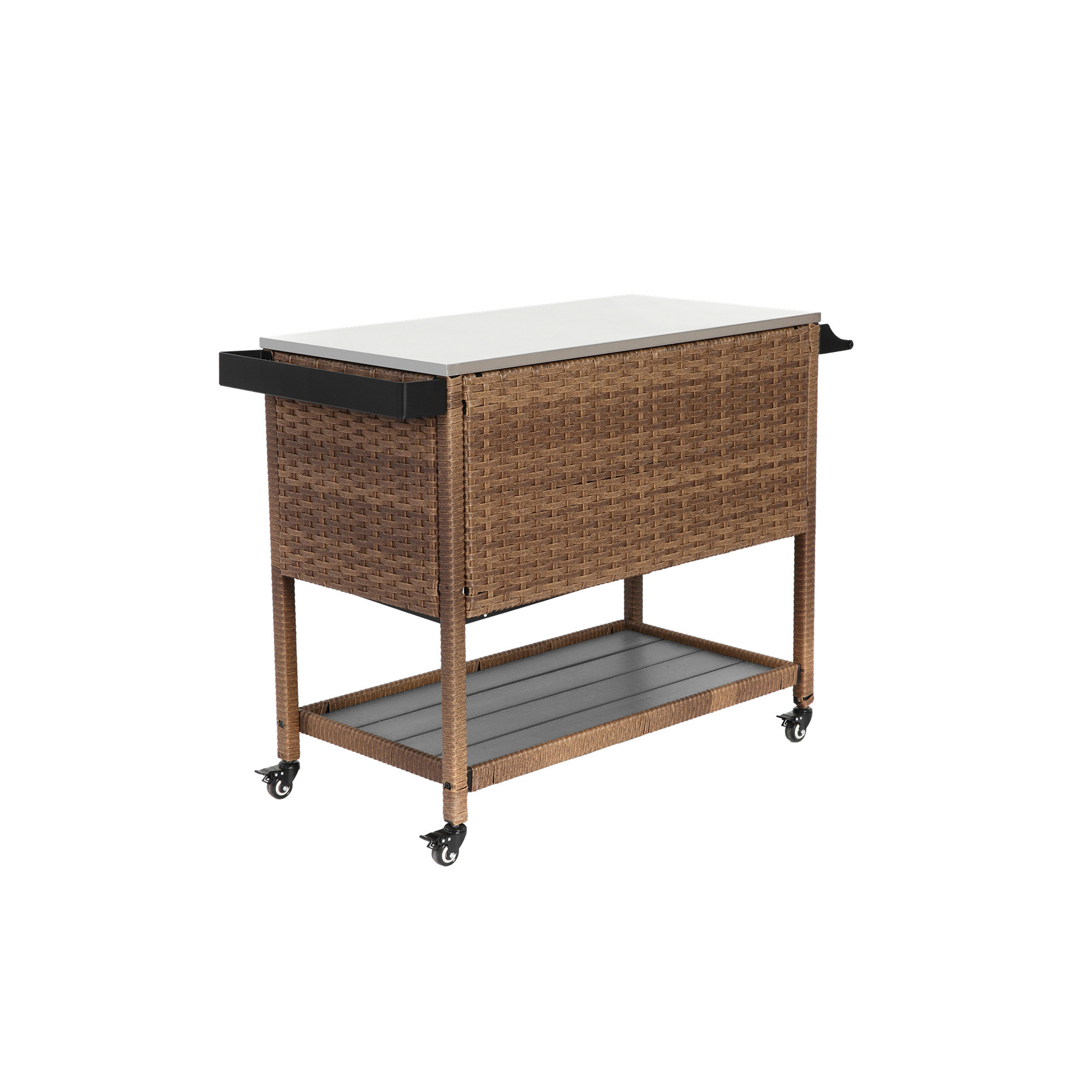 Bay Isle Home™ Outdoor Wicker Bar Cart, Patio Wine Serving Cart w ...