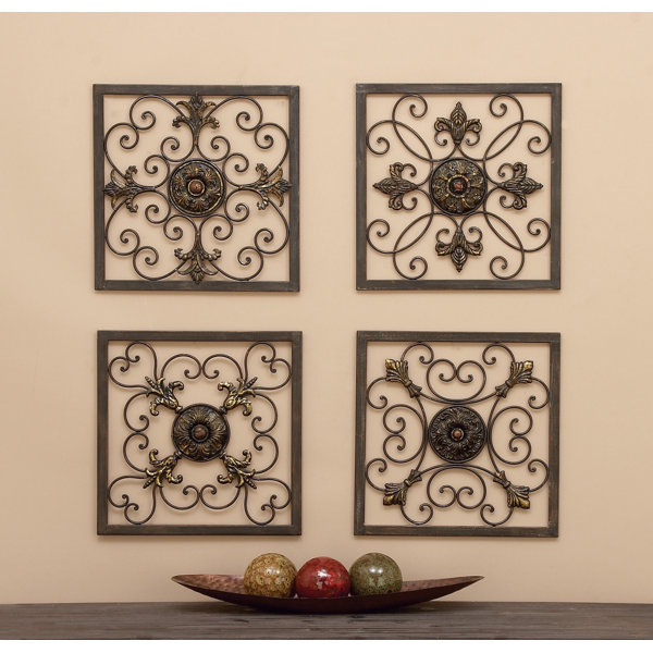 Astoria Grand Metal Wire Scroll Fleur De Lis Brown Wall Decor with Gold ...