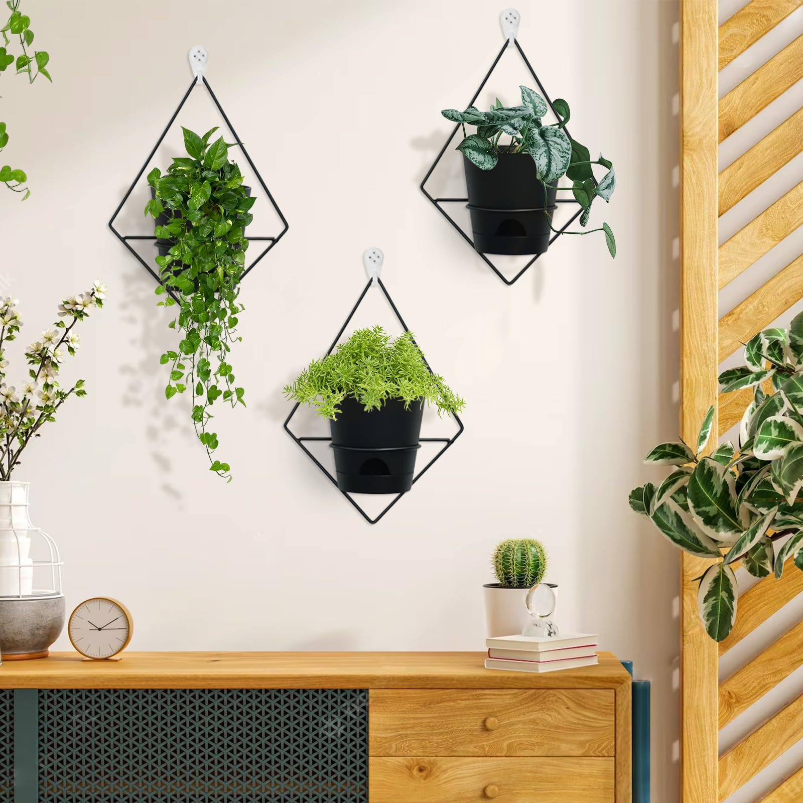 Latitude Run® 3 Sets Of Wall Planters, Hanging Wall Planter With Black ...