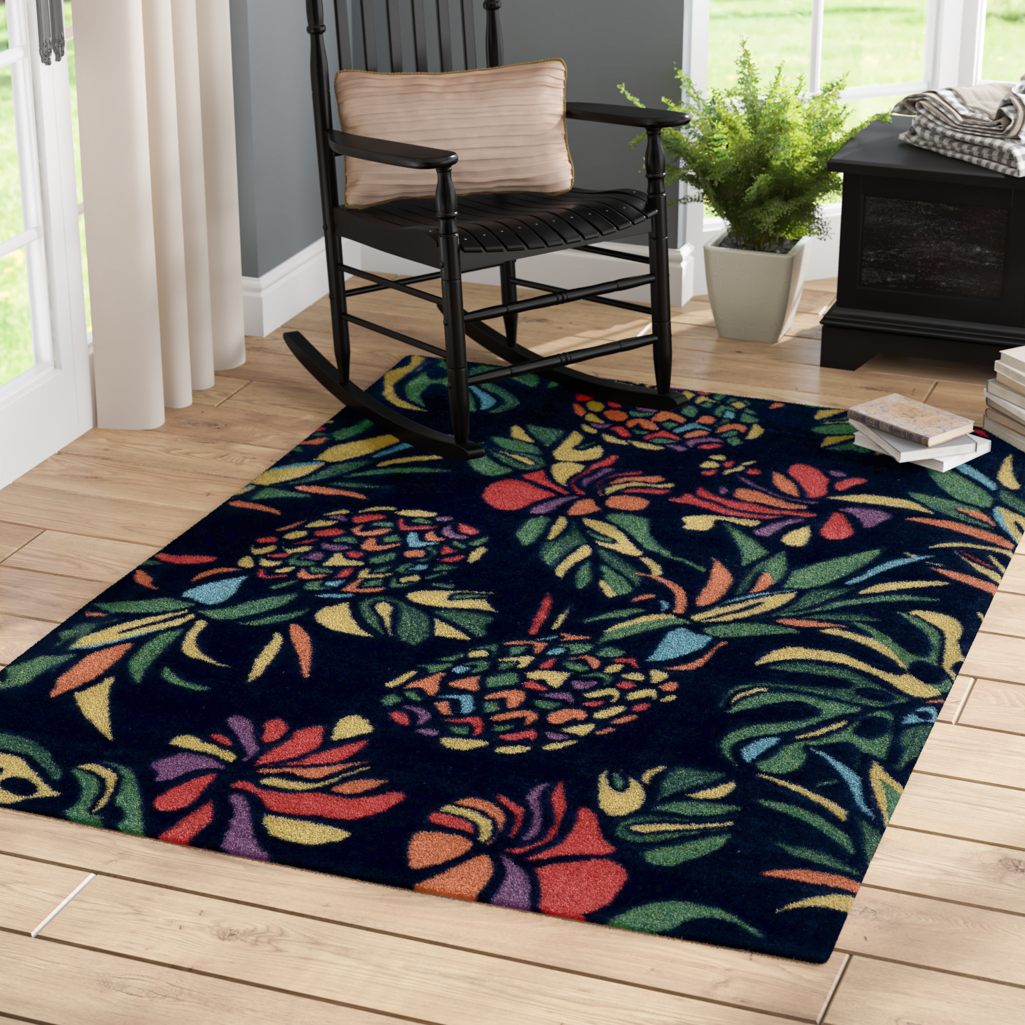 Bay Isle Home™ Ross Floral Handmade Tufted Navy/Green Area Rug ...