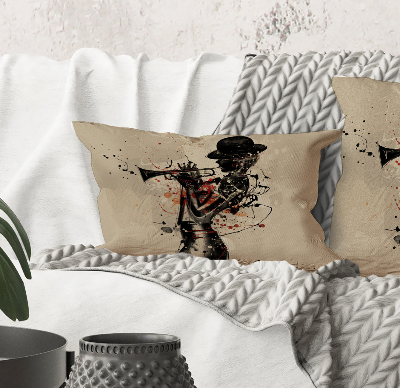 Design Art Rectangle,Woman Playing Jazz Trumpet - Modern Printed Throw ...