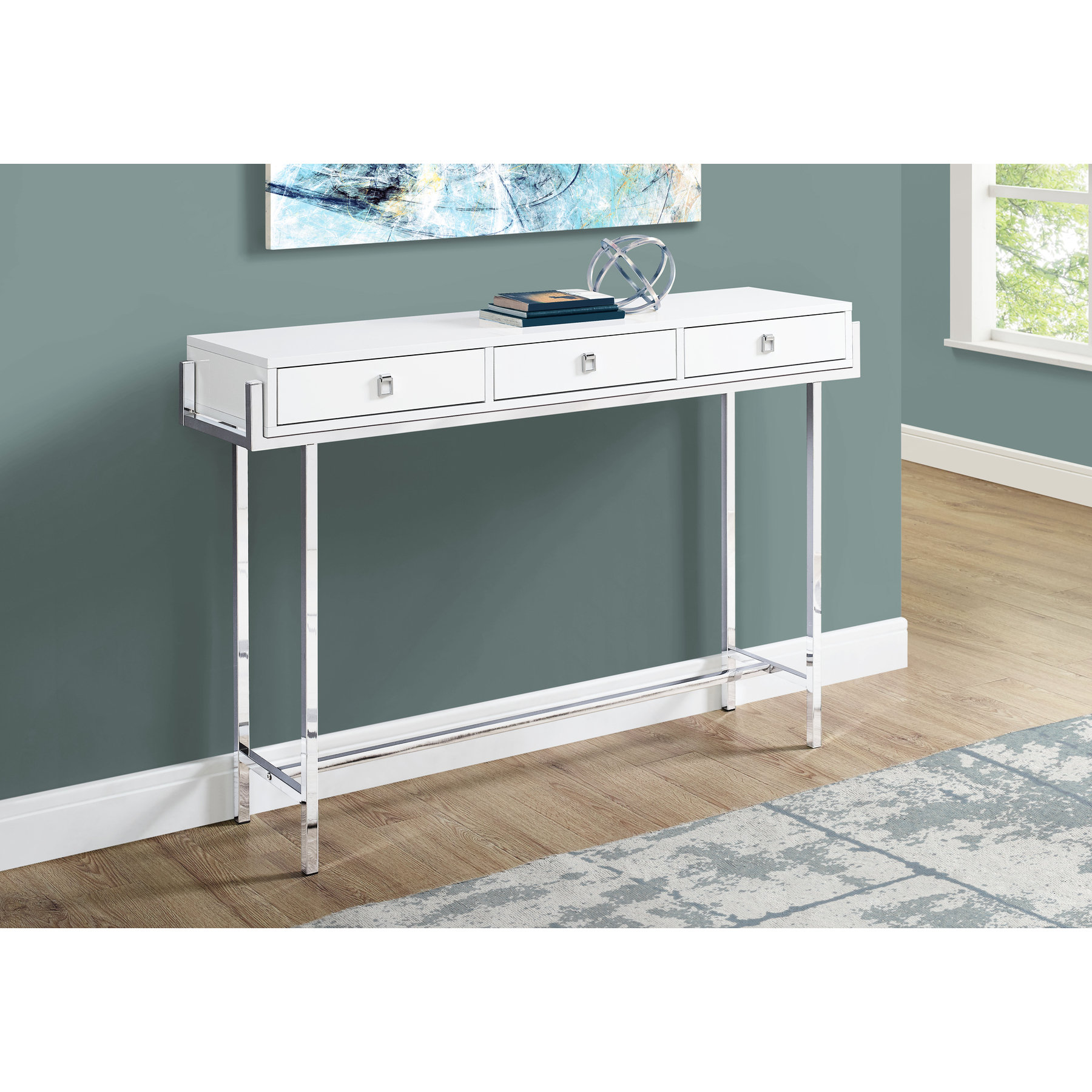 Latitude Run® Narrow Accent Table For Small Spaces - Glossy White ...
