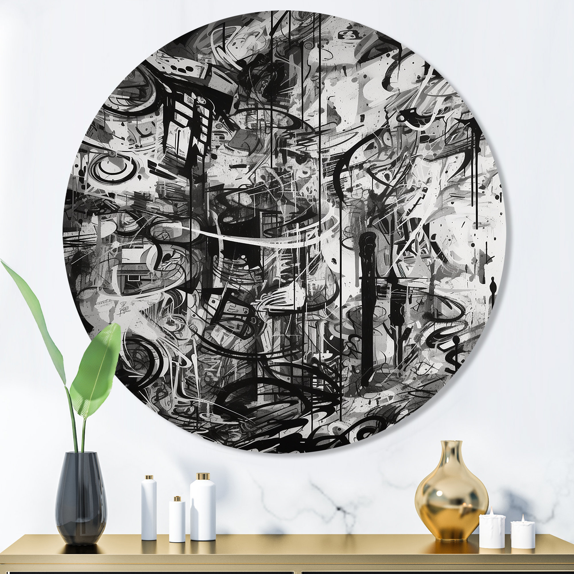Ivy Bronx Jinsu Black And White Graffiti Cosmic II - Abstract Geometric ...