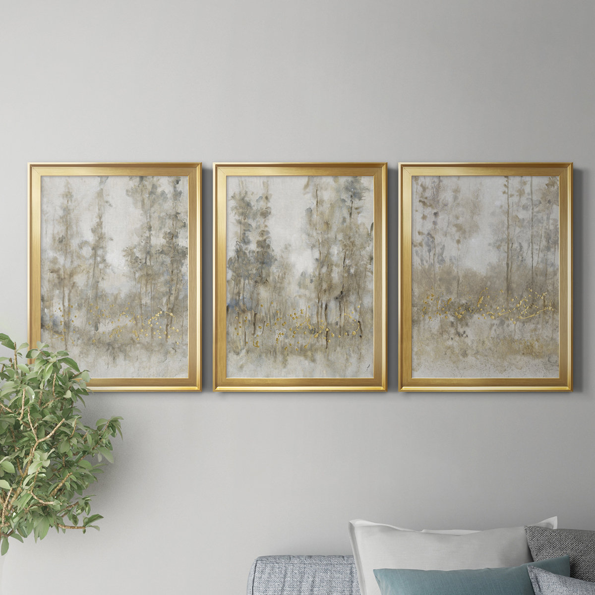 Three Posts™ Thicket Of Trees I - 3 Piece Picture Frame Painting on ...