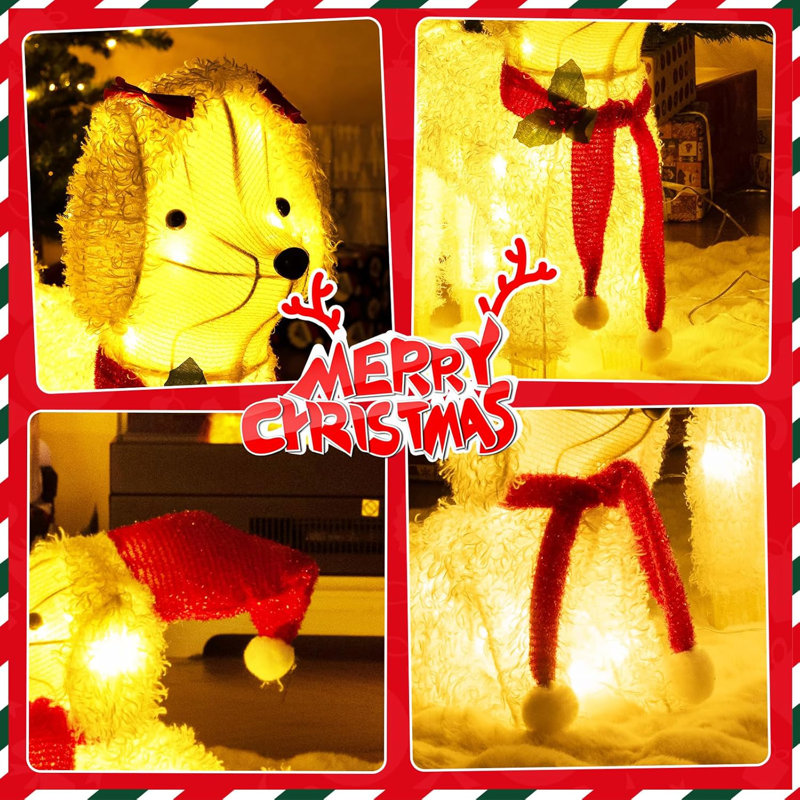 The Holiday Aisle® 2-Piece Christmas Lighted Dogs, 3D Xmas Light-up ...