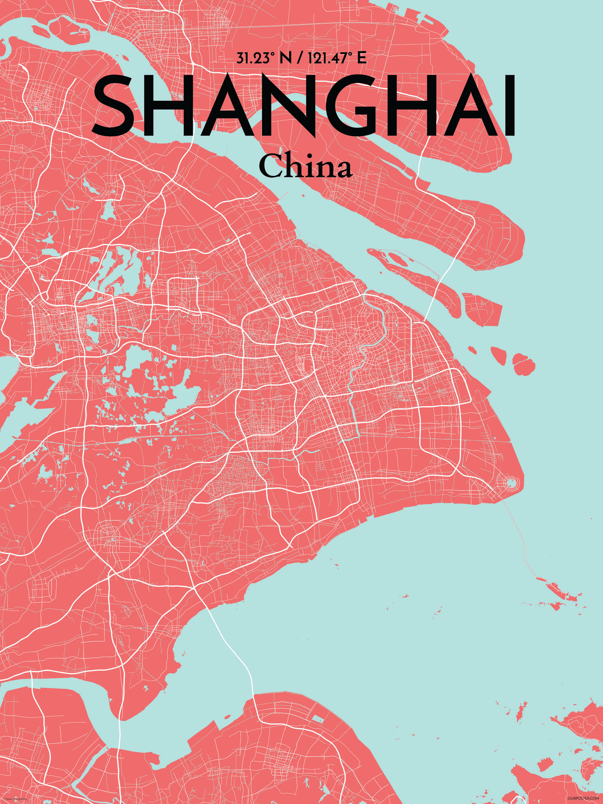 OurPoster.com 'Shanghai City Map' Graphic Art Print Poster in Maritime ...