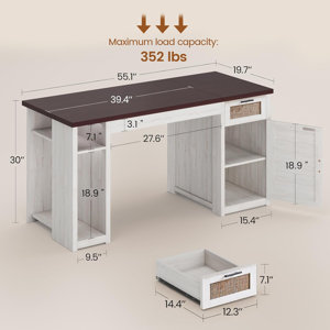 Bay Isle Home™ 55.1" Computer Desk With Drawer, Rattan Home Office ...