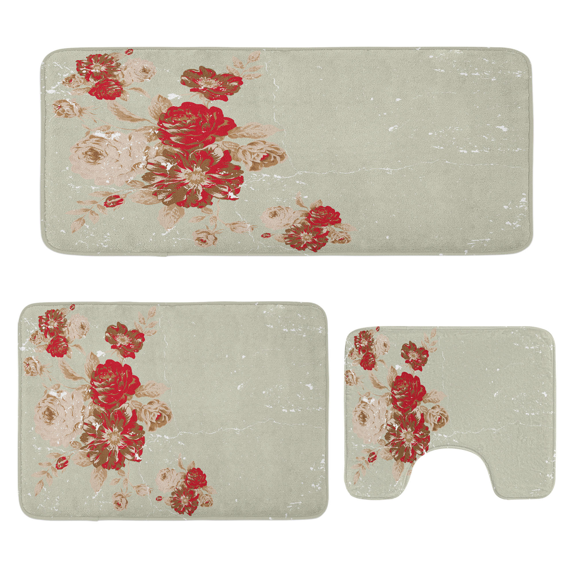 Bungalow Rose Vintage Bathroom Rug Set 3 Pieces U-Shape & Rectangle ...