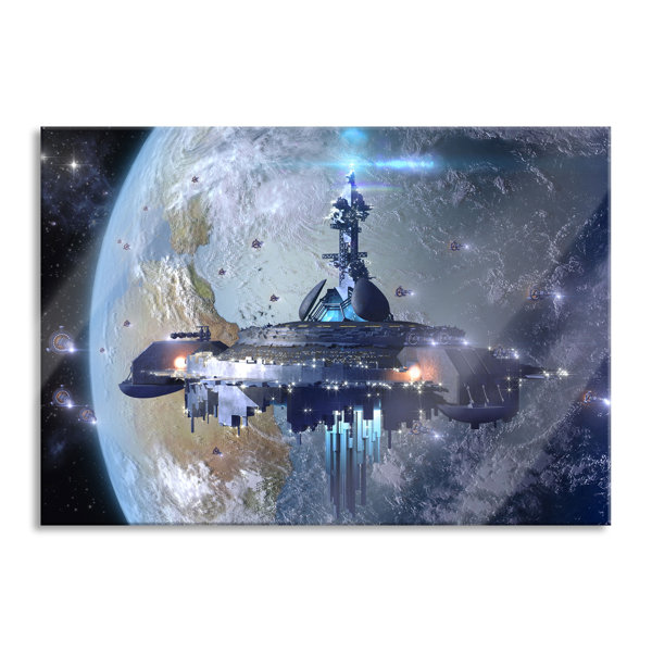 Ivy Bronx Glass art | Mural on real glass | Spaceship in front of the ...