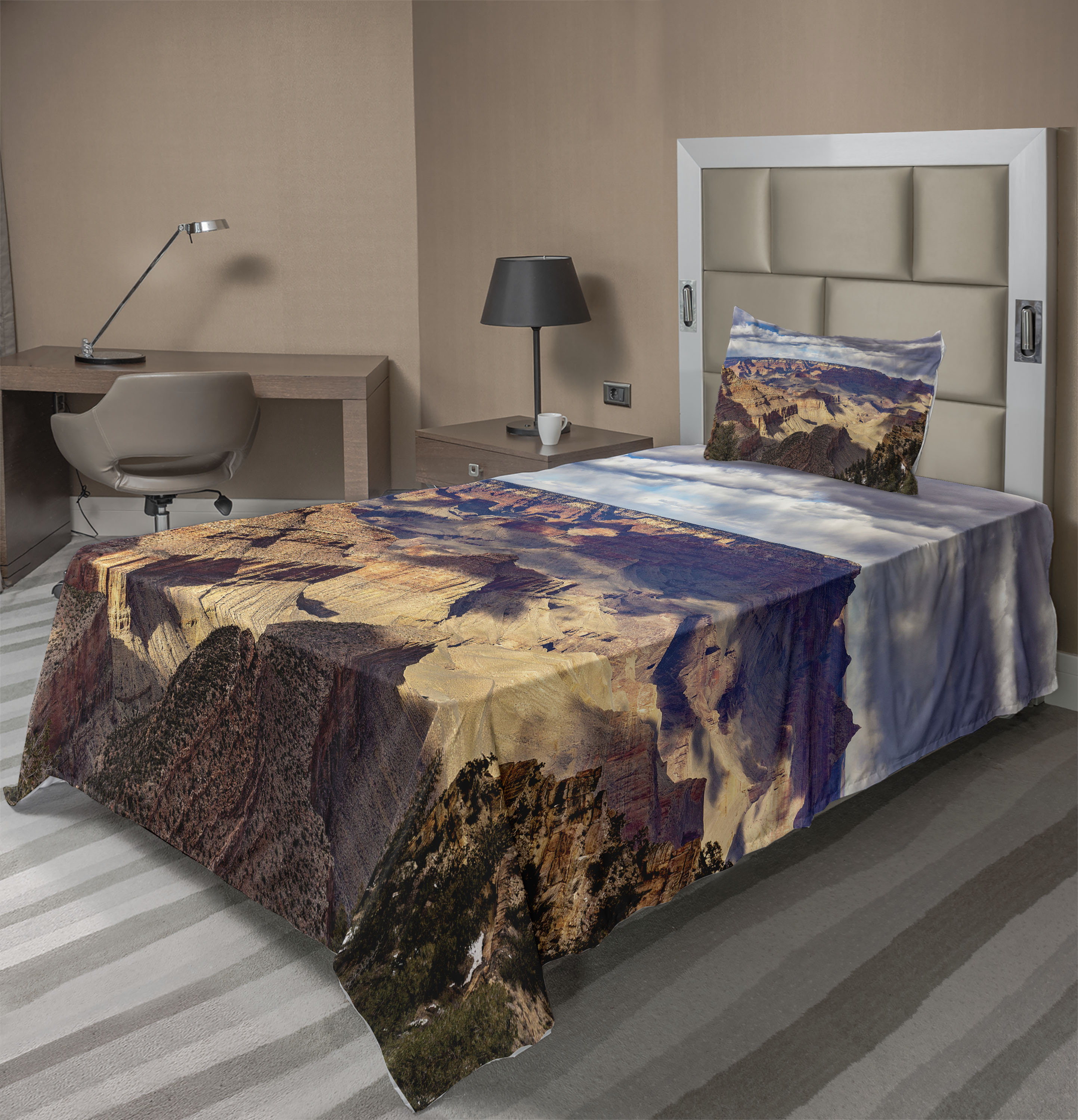 Ambesonne Landscape Sheet Set Grand Canyon Top View Pastel Brown and ...