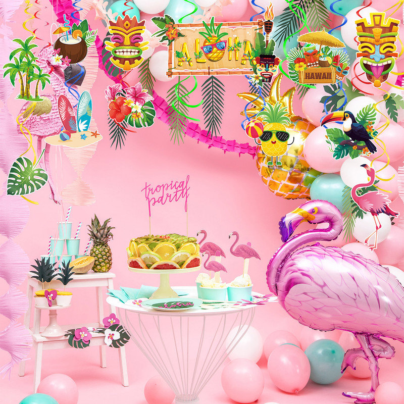 17 Stories 32pcs Aloha Party Supplies Hawaiian Luau Hanging Swirls ...