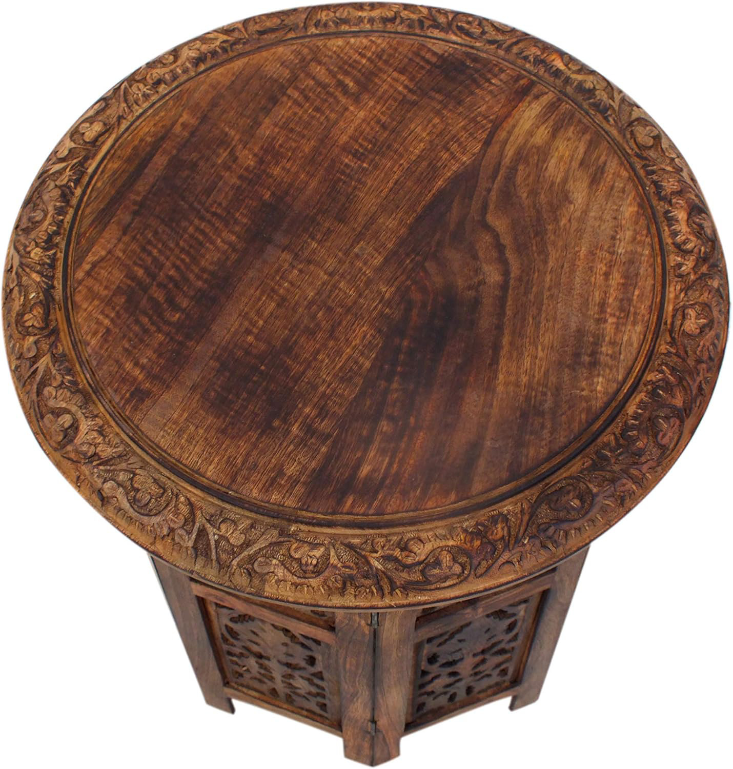 Bungalow Rose Handcrafted 18" Folding Mango Wood Round Accent Table ...