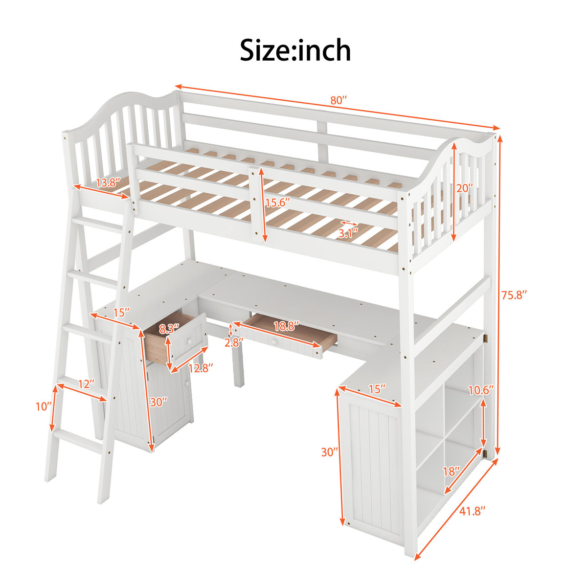 Harriet Bee Gerrilee Twin 2 - Drawer Solid Wood Loft Bed with Bookcase ...