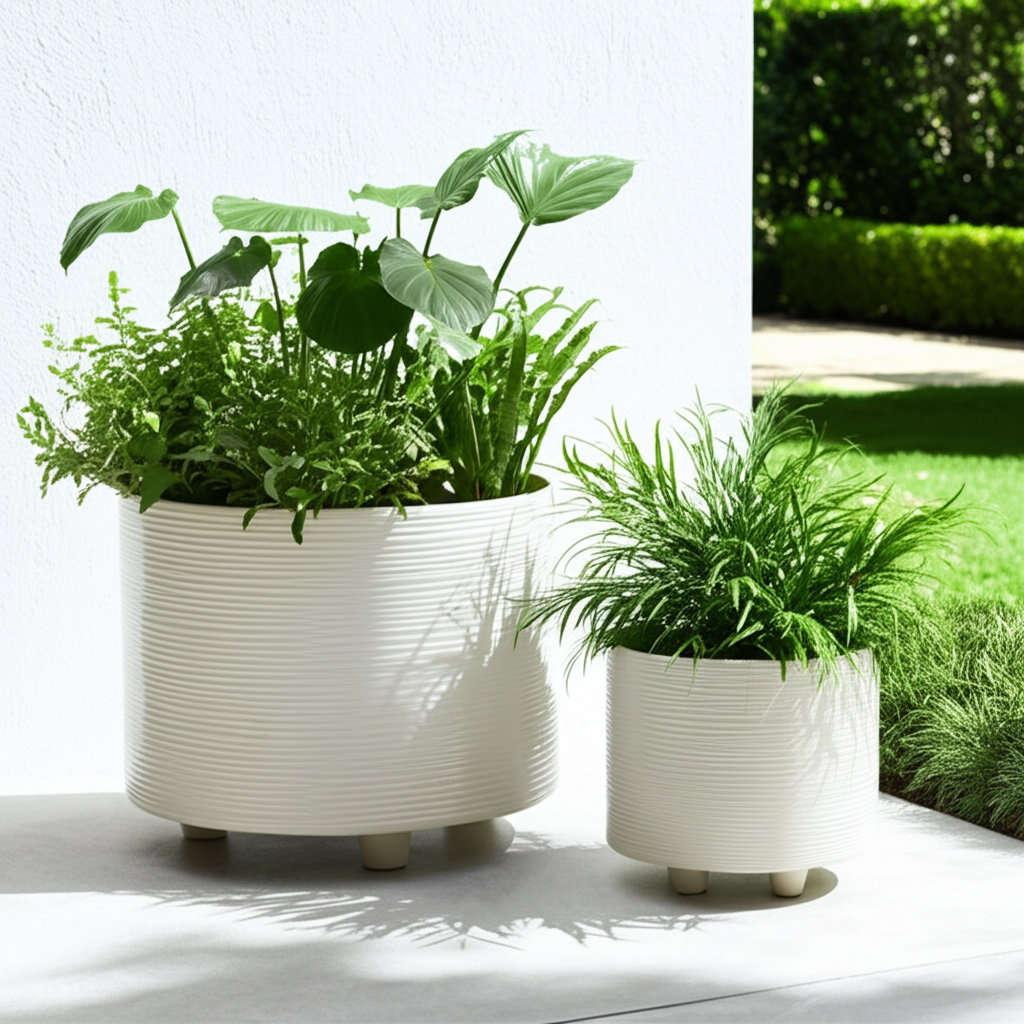 Ebern Designs Clairview Stoneware & Porcelain Planter Set with Ribbed ...