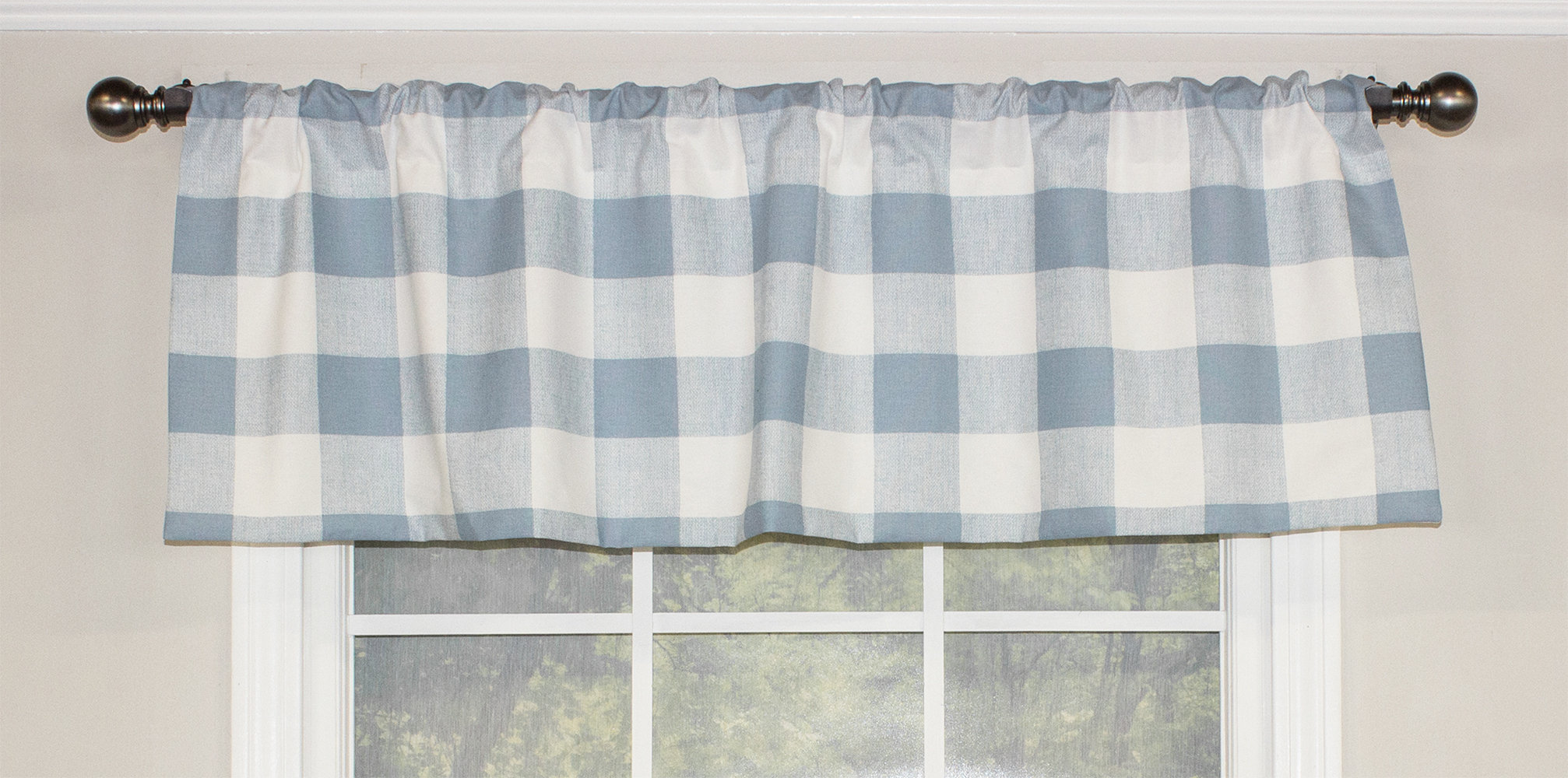 August Grove Halma Checkered Cotton blend Tailored 50" Window Valance ...