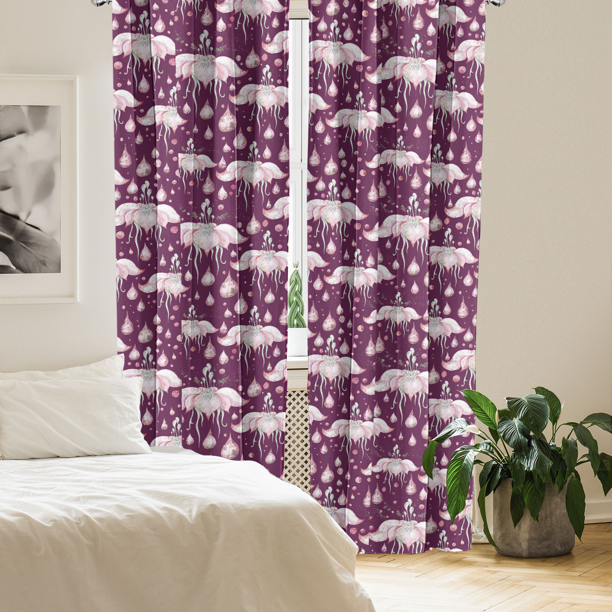 East Urban Home Floral Curtains Raindrops Flowers Ornament Pair of Sea ...