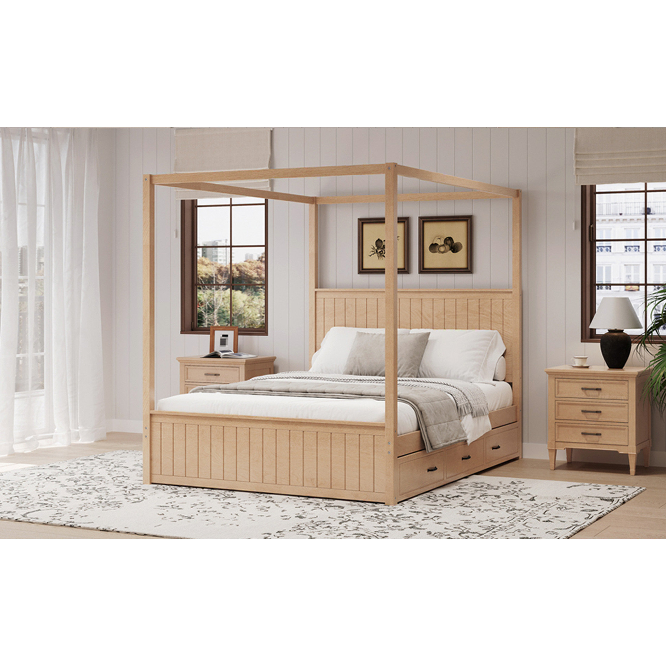 Lark Manor™ Modern Canopy Platform Bed with Trundle and Three Storage ...