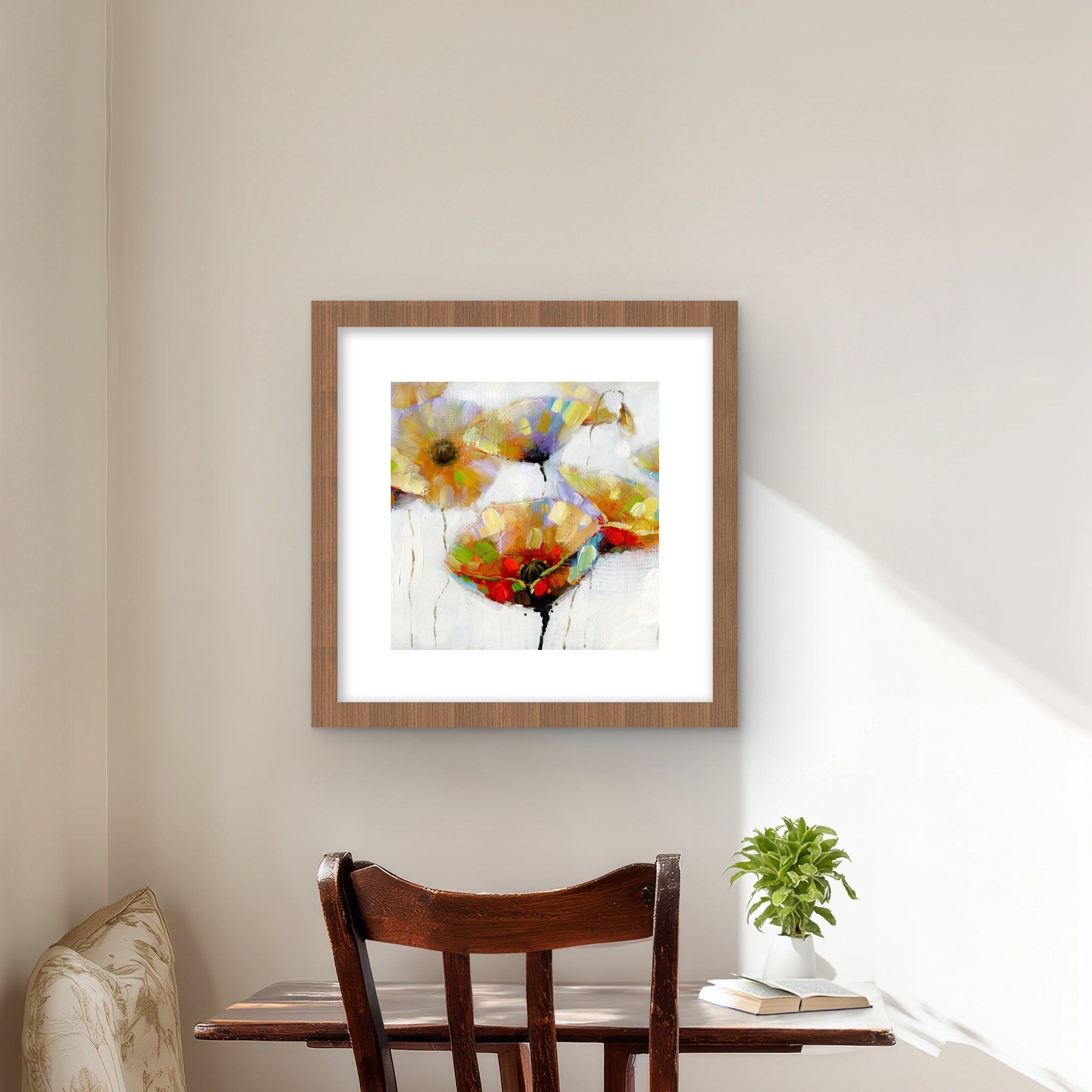 Lark Manor Colour Spotted Flowers Beige Framed Matted Print | Home ...