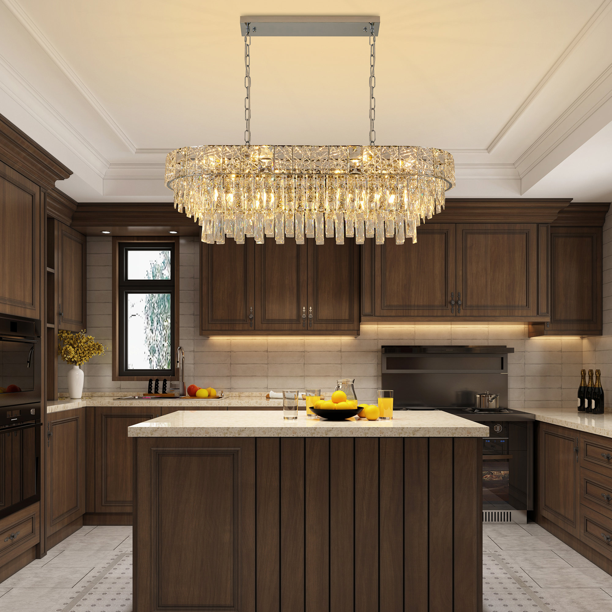 Mercer41 12-Light L41.3‘’x W14.2‘’ Modern Luxury Oval Chrome Crystal ...