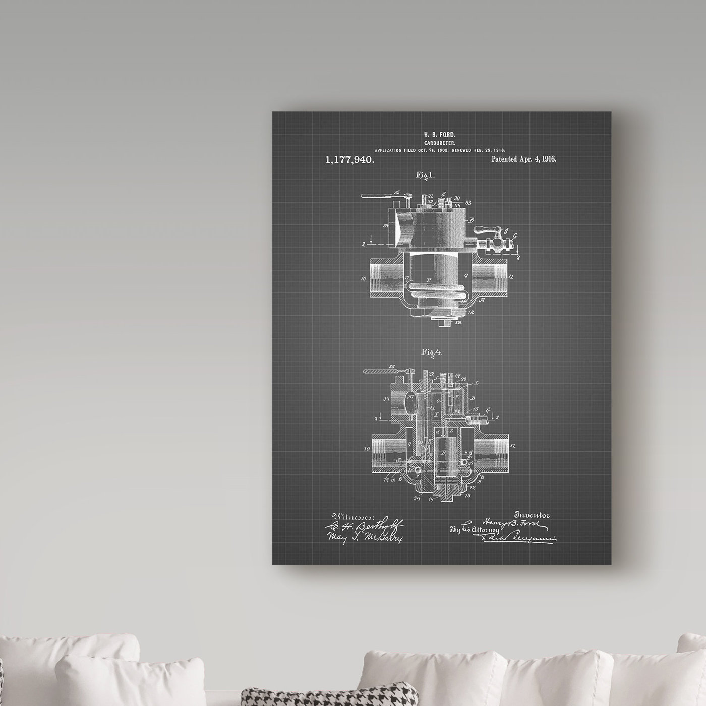 Trademark Fine Art 'Ford Carburetor' Drawing Print on Wrapped Canvas ...