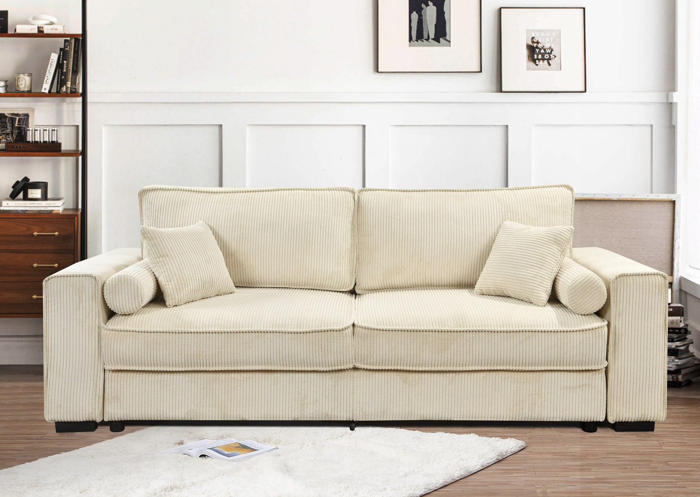 Latitude Run® 91''Large Sofa Bed with Storage, Modern 3 Seater Couch ...
