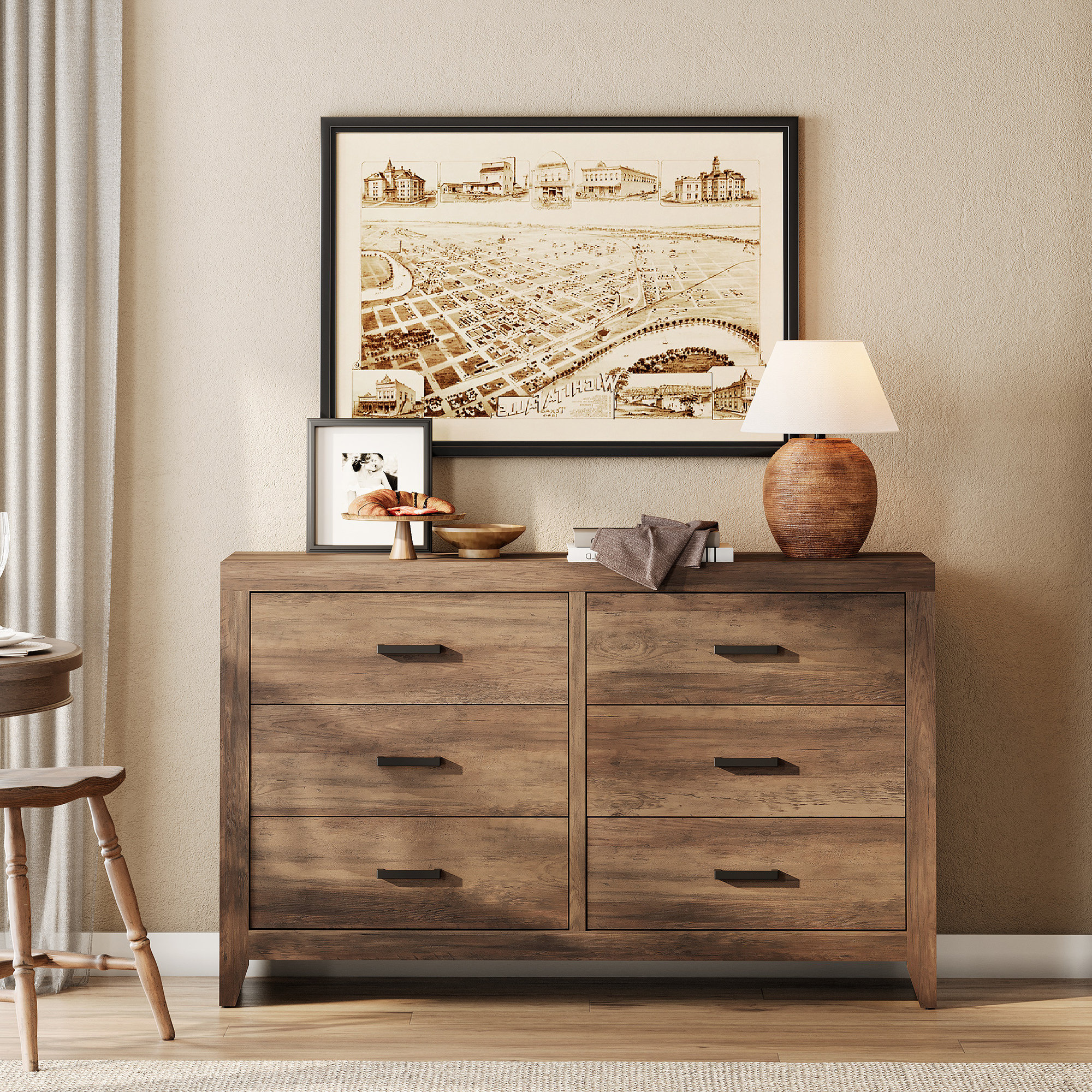 Millwood Pines 53" Rustic Brown 6-Drawer Dresser With Ample Storage ...