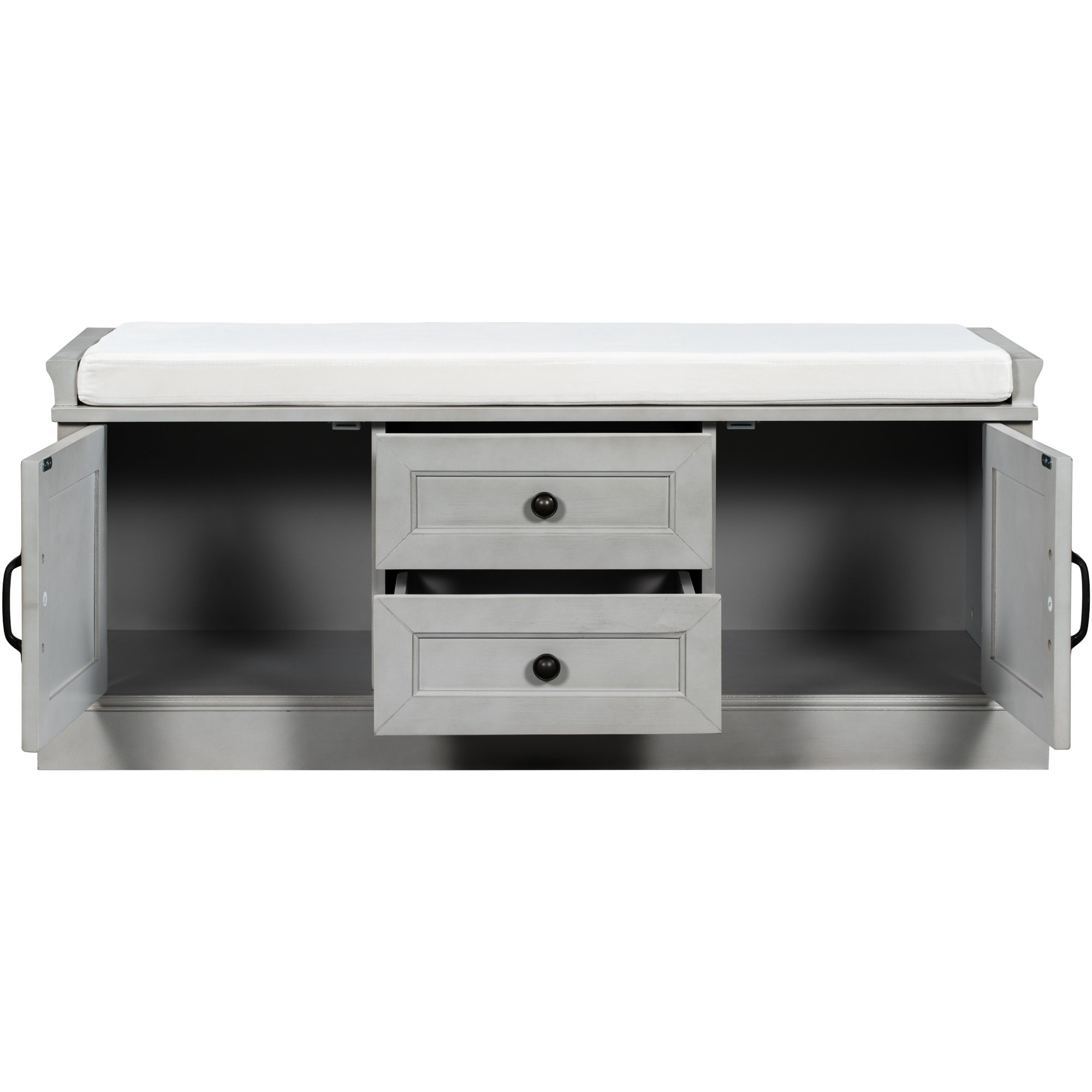 One Allium Way® Gray Wash Storage Bench With 2 Drawers & Cabinets ...