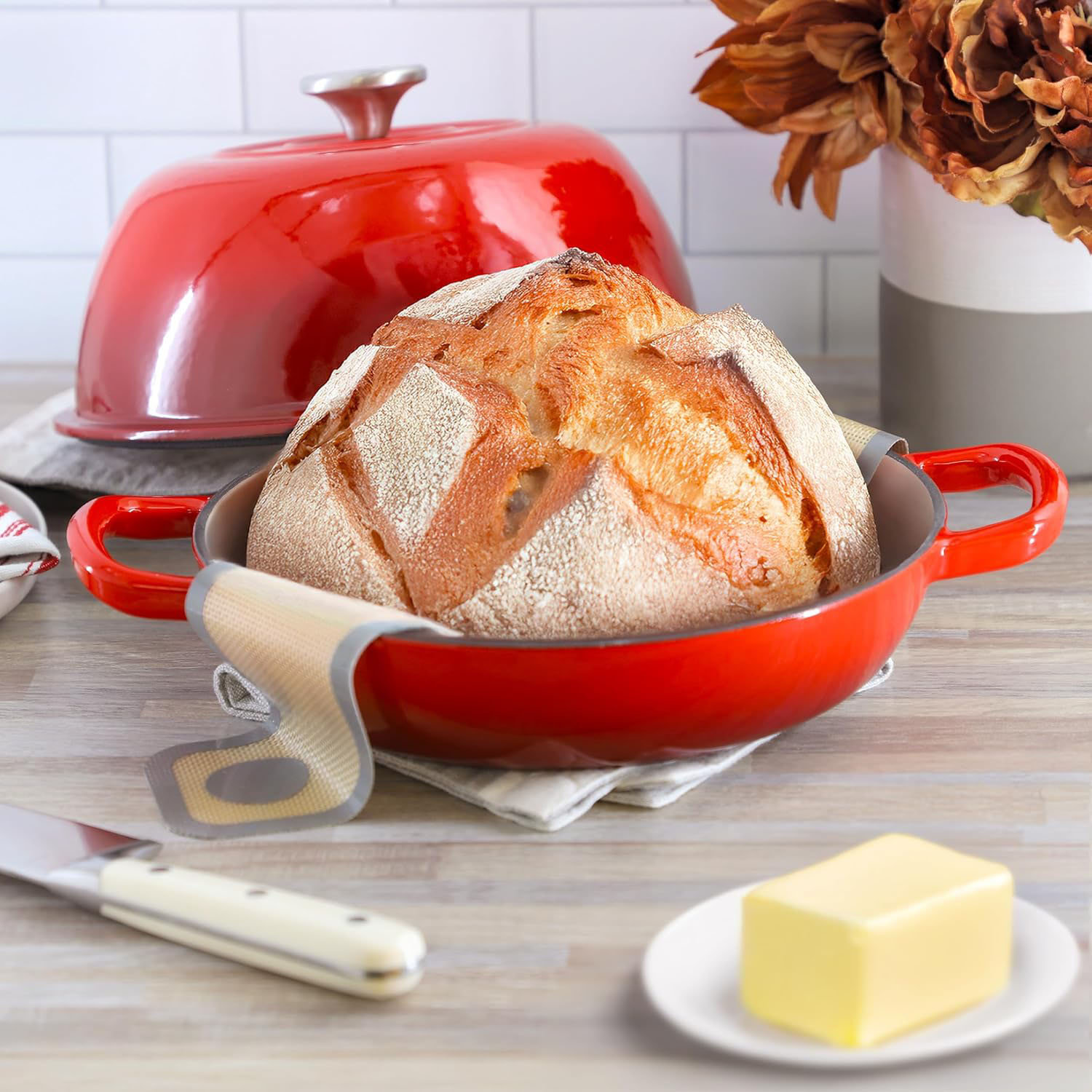 Mega Chef Megachef 6 Quart Enameled Cast Iron Bread Pot With Baking Mat ...