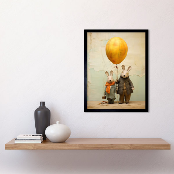 Happy Larry Cute Nursery Rabbits and Balloon - Single Picture Frame Art ...