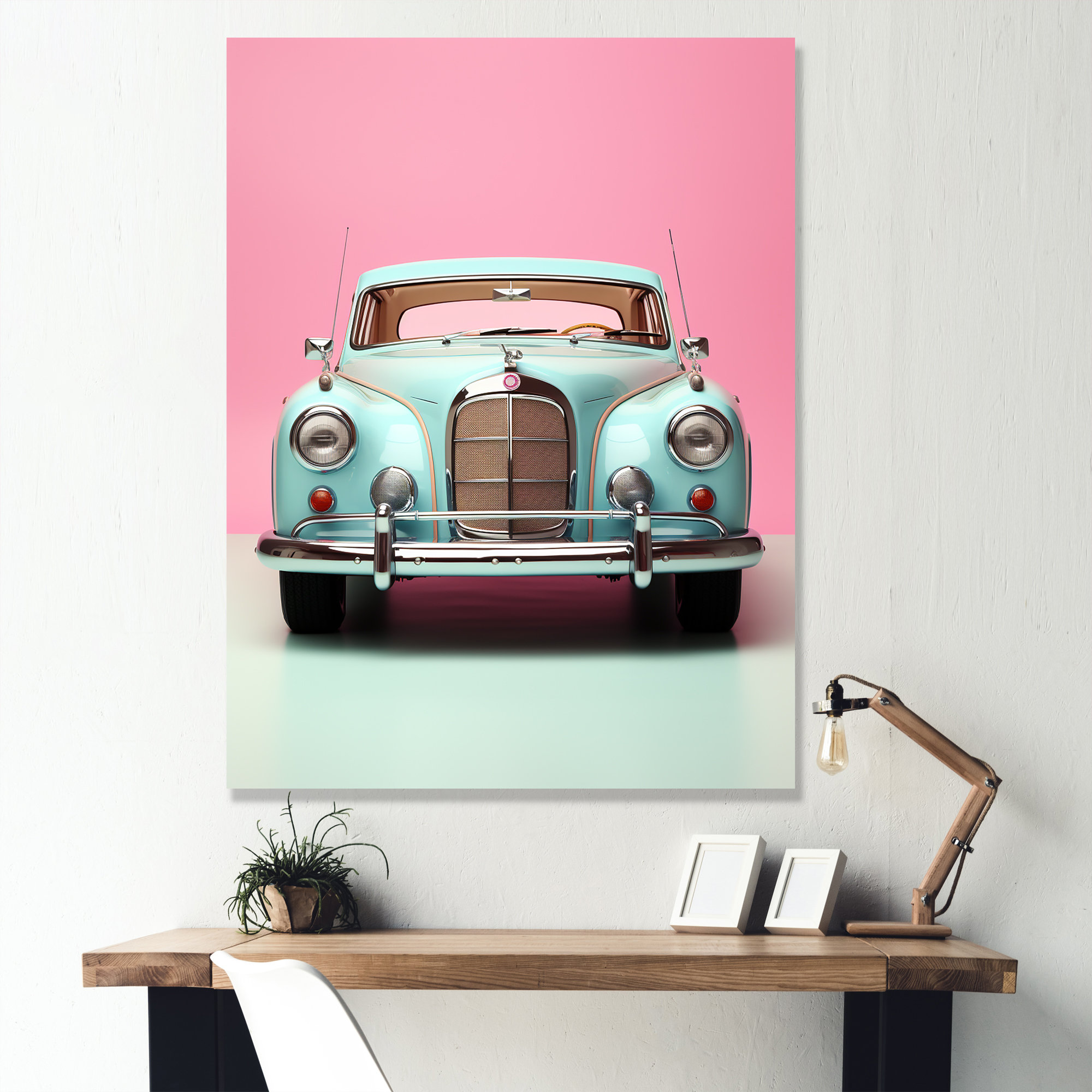 Design Art Popart Pink And Blue 1950S Car I - Car Vintage Canvas Art ...