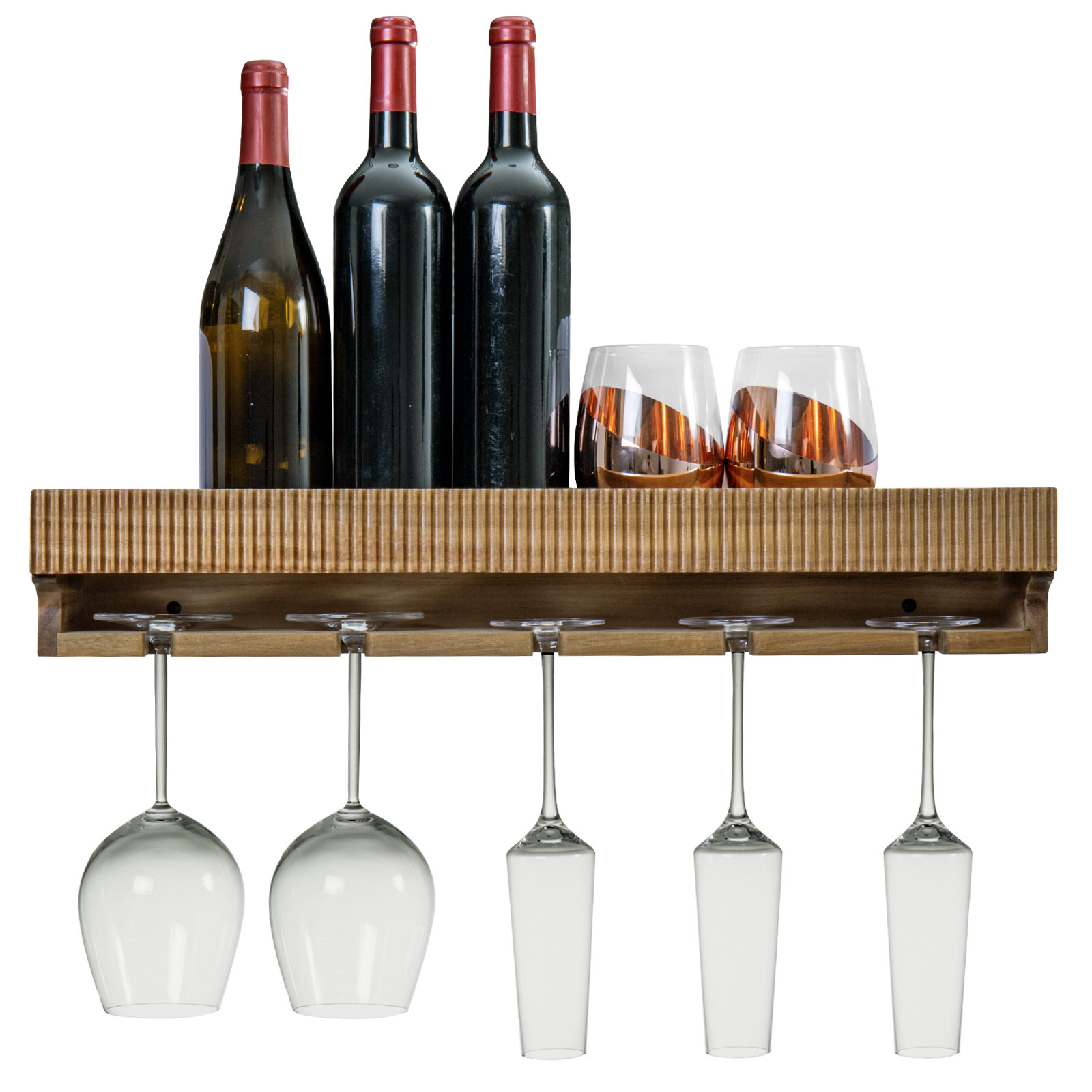 Ophelia & Co. Floating Shelf Wine Bottle Shelf Rack with Stem Ware ...