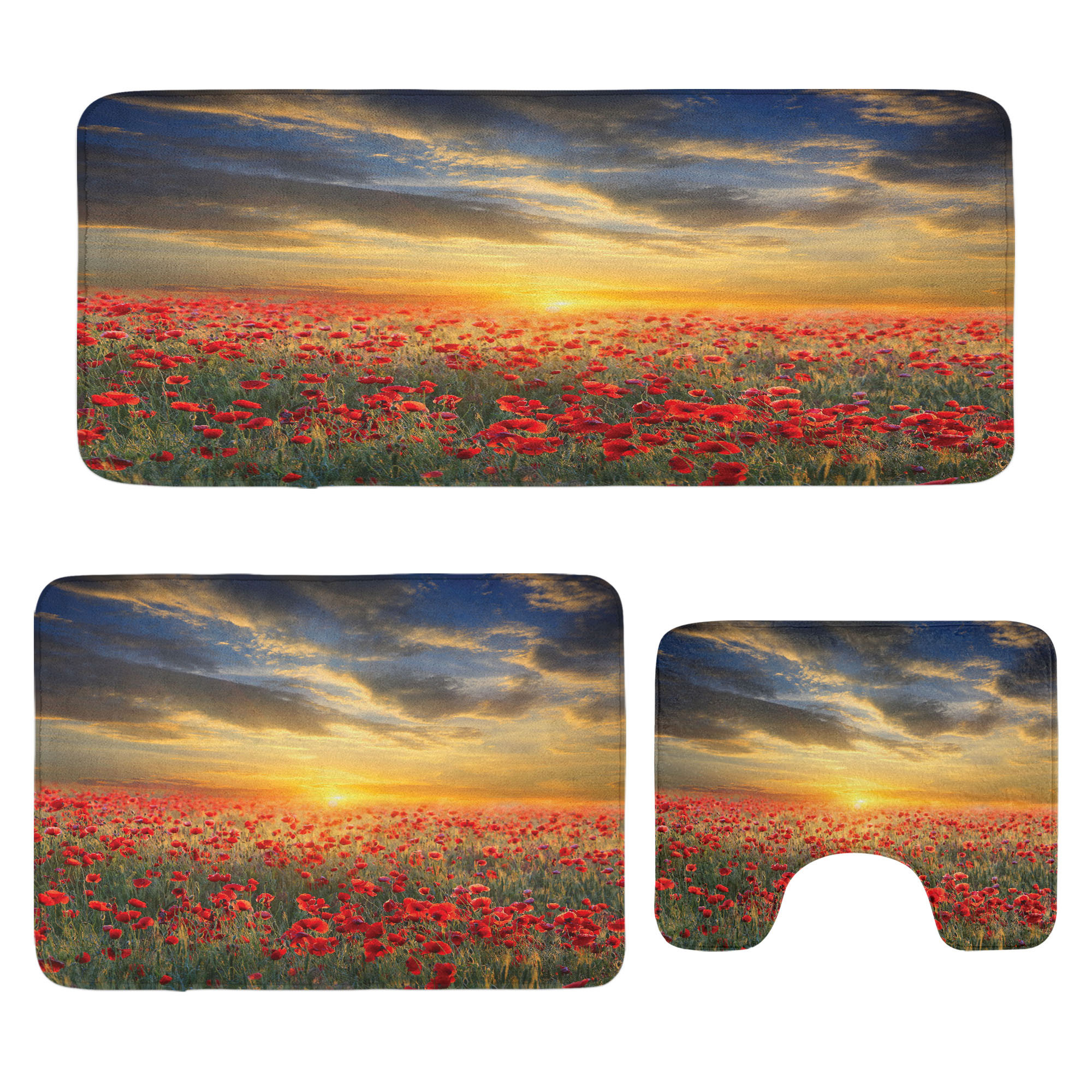 East Urban Home Poppy Flower Bathroom Rug Set 3 Pieces U-Shape ...