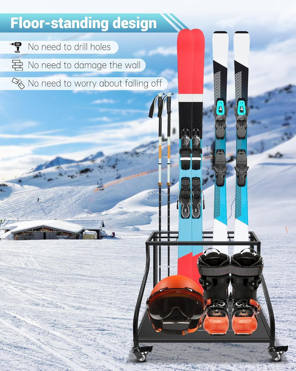 WFX Utility™ Ski Storage Rack For Garage On Wheels, Floor Stand Ski For ...