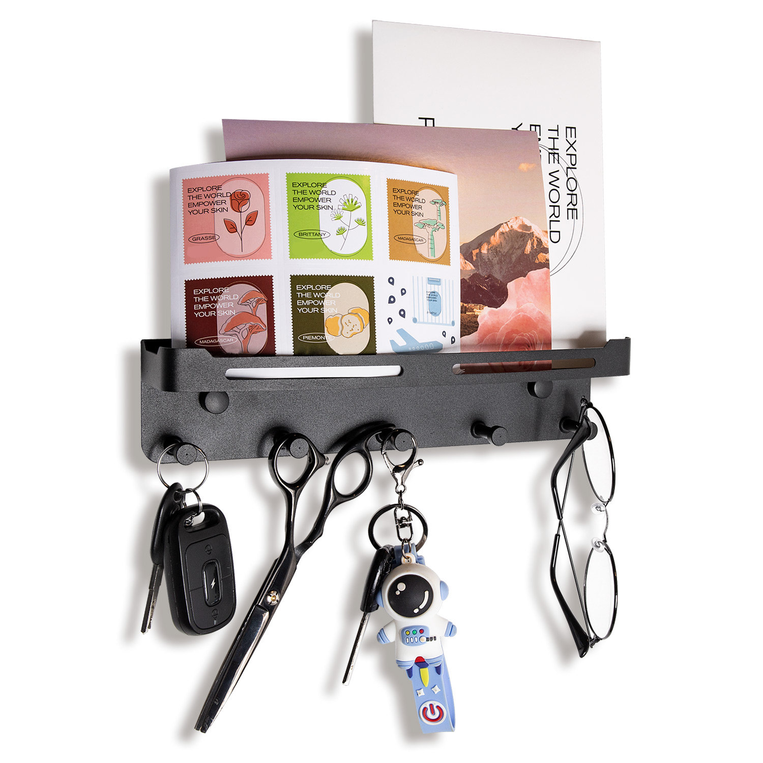 Rebrilliant Hallway Key Holder With Tray And 5 Hooks Key Rack With Mail ...