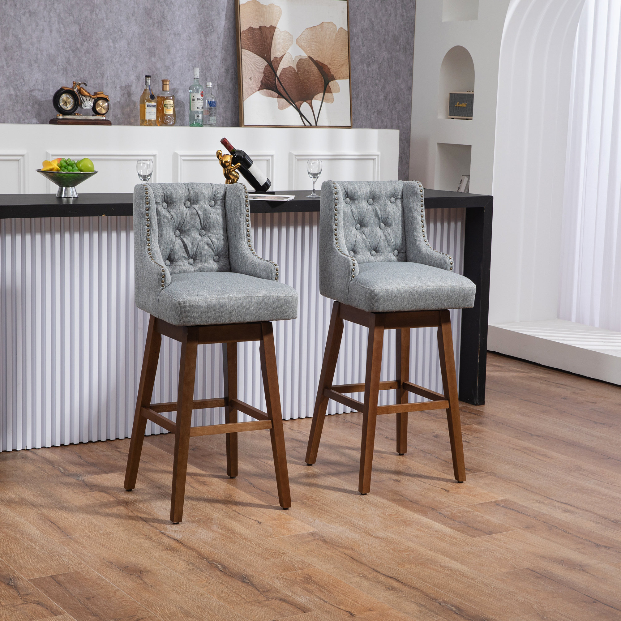 Lark Manor Set Of 2 Counter Height Chairs With 360 Degree Solid Wood ...