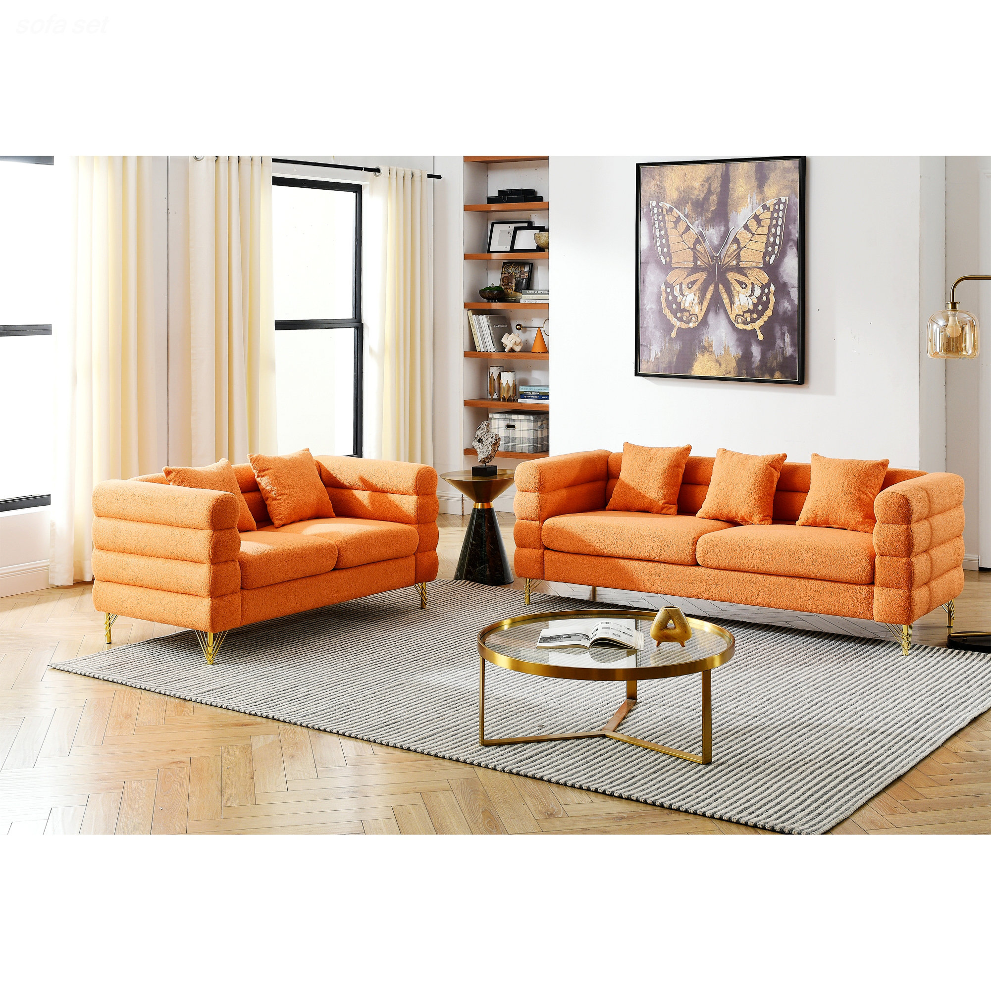 Mercer41 2 Pieces Sofa Set, Upholstered Couch Set, 3-Seater Sofa And ...