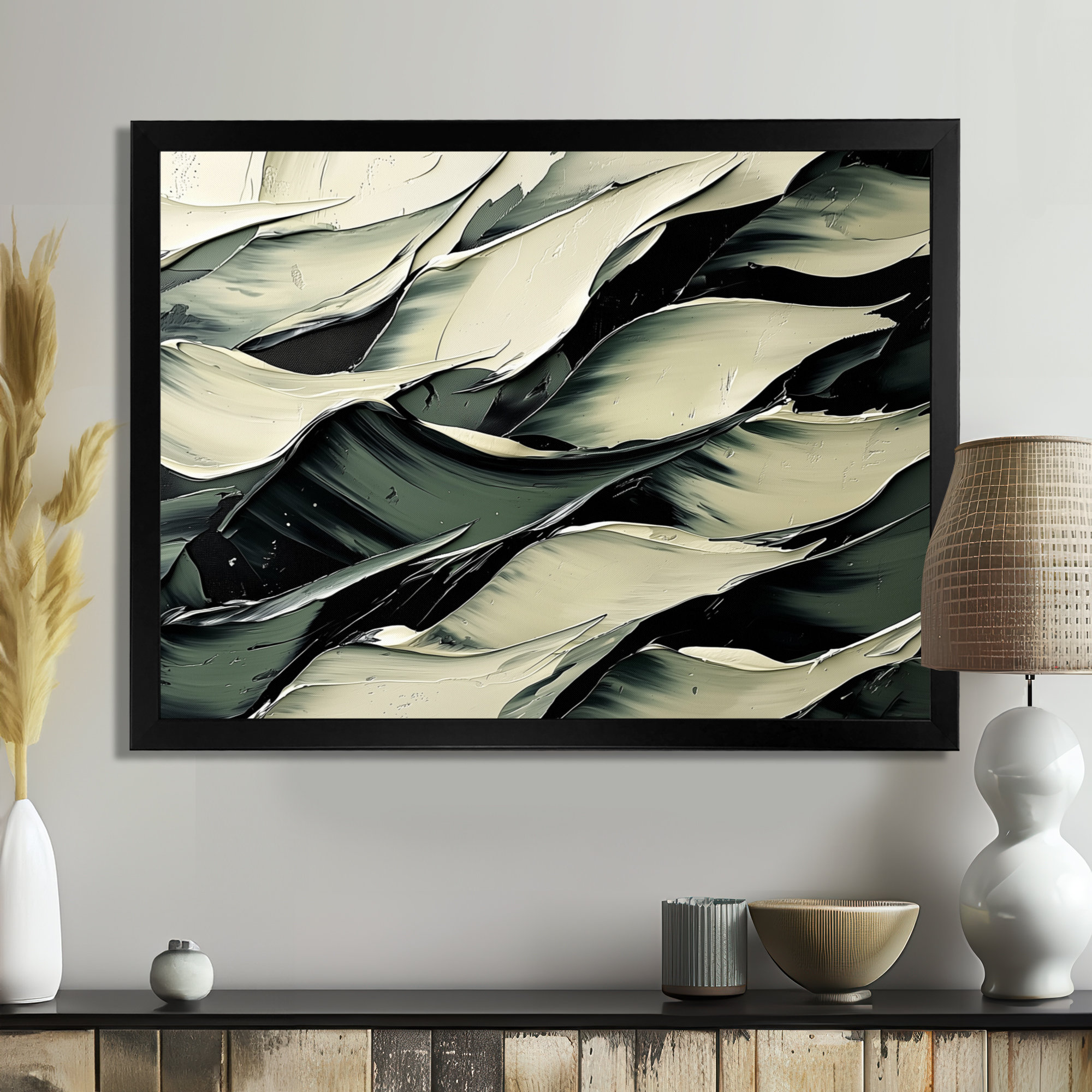 Wrought Studio™ Parallel Waves Of Black And Cream Fusions III ...