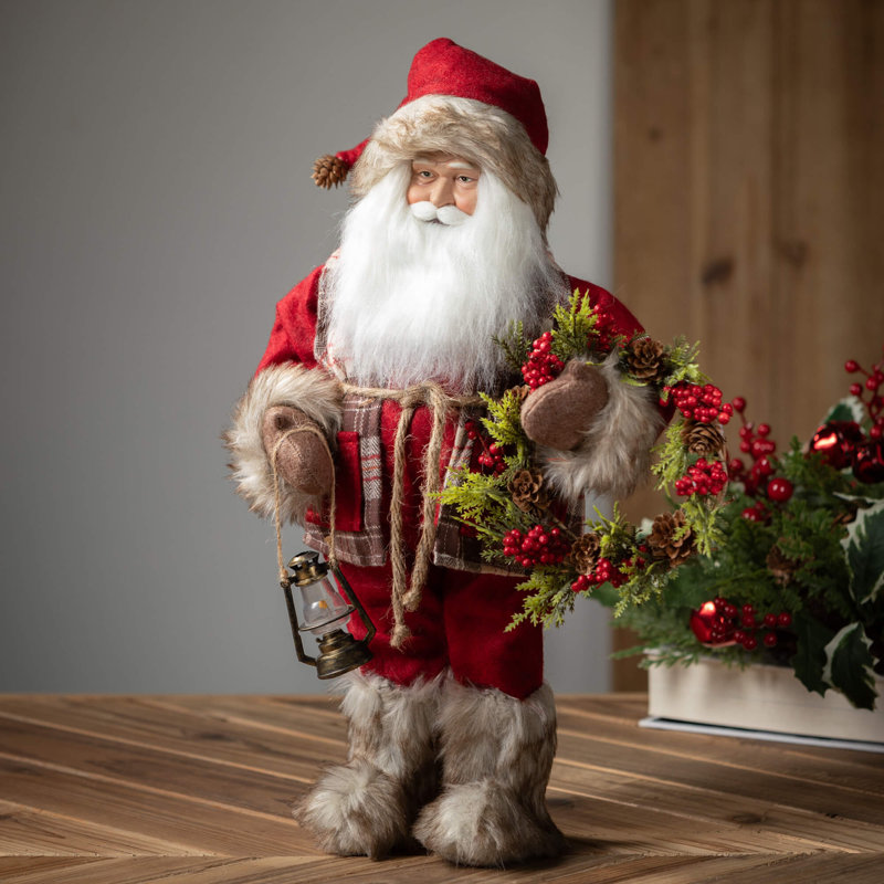 The Holiday Aisle® 19" Christmas Plaid Rustic Santa Figure, Multicolor ...