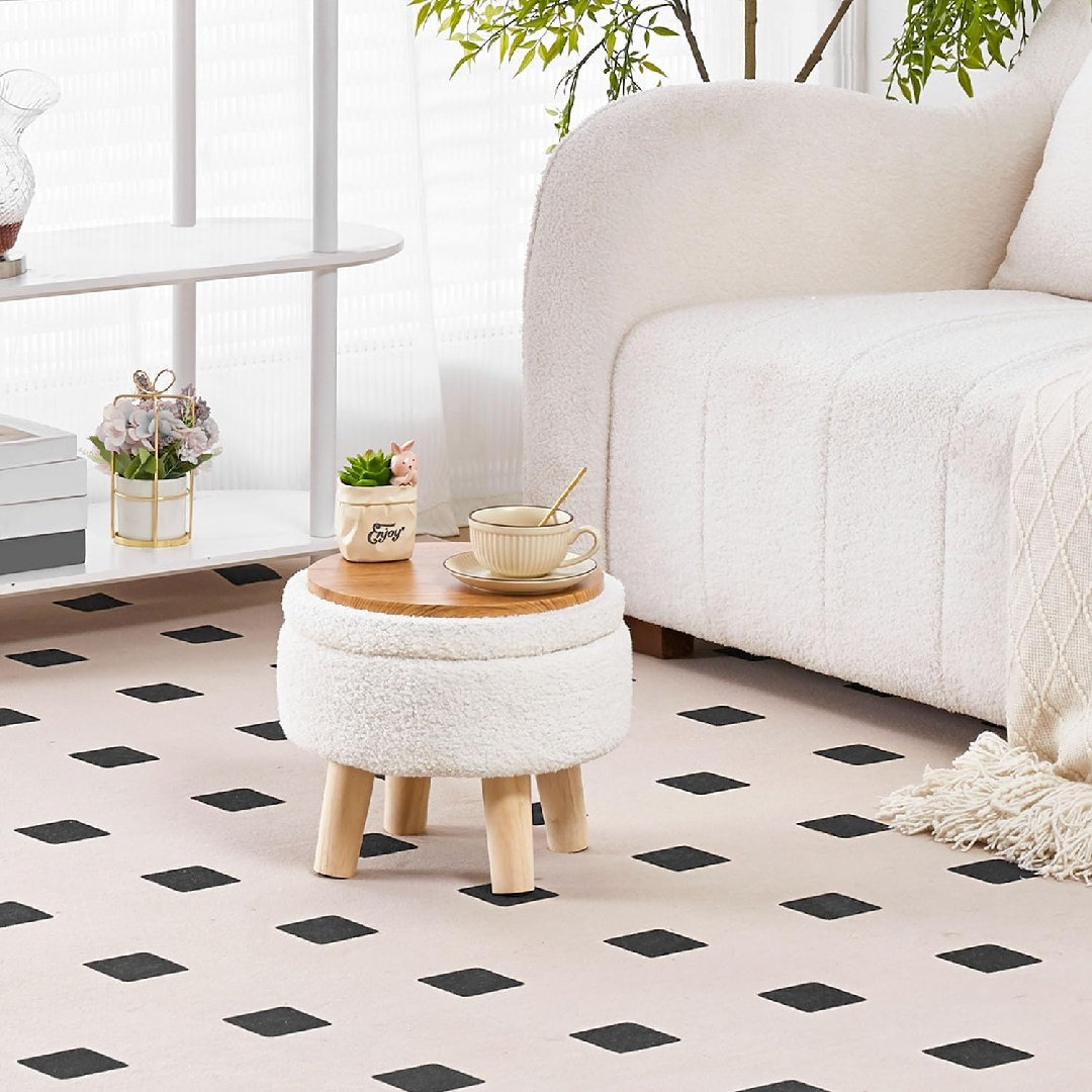 George Oliver Modern Round Footrest For Hallway, Living Room, Cream ...