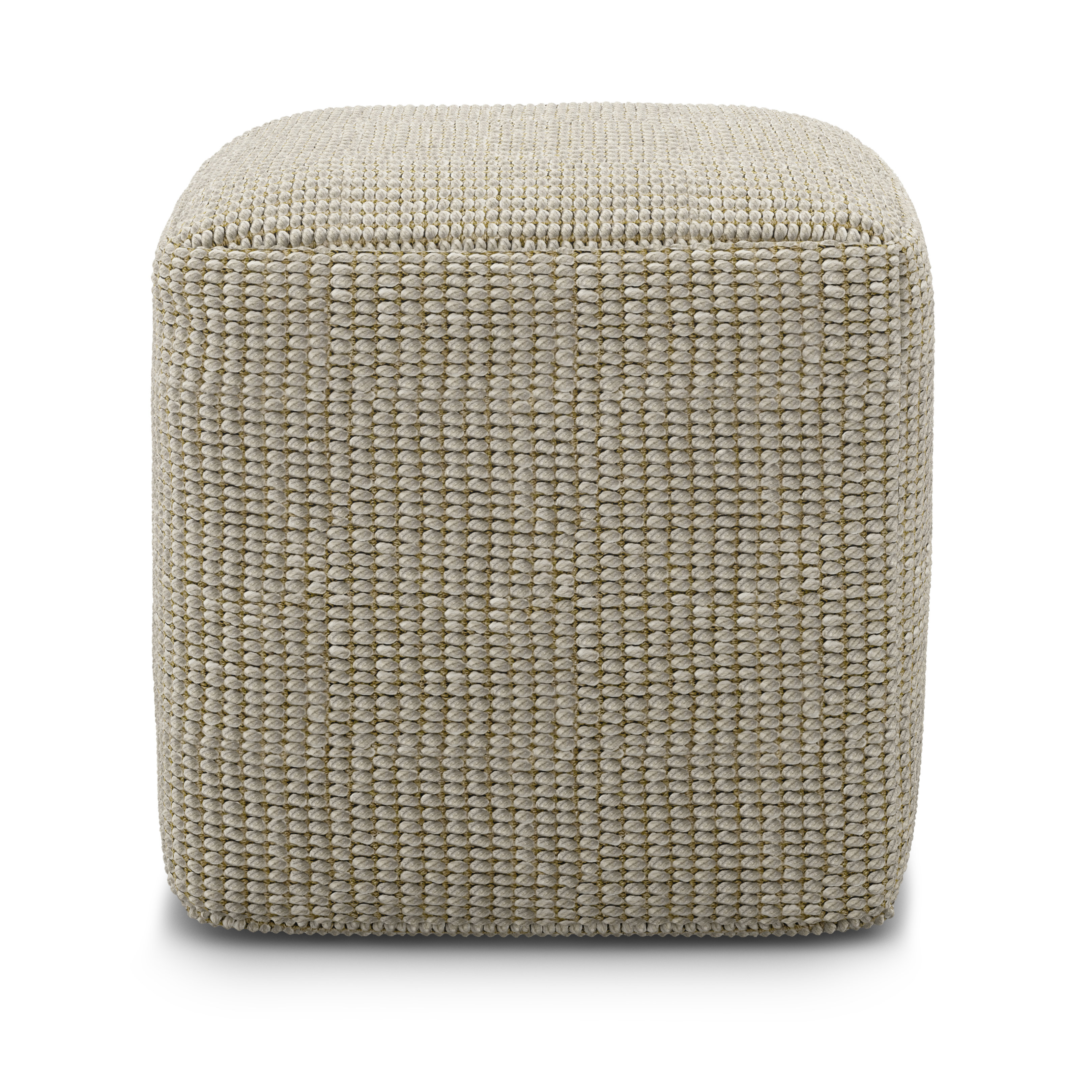 Simpli Home Zelma 18"W Striped Cream Square Woven Indoor/Outdoor Pouf ...