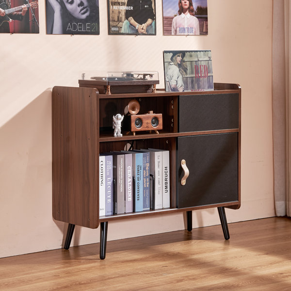 VEVOR Record Player Stand 3-Tier Wooden Turntable Stand Sliding Door ...