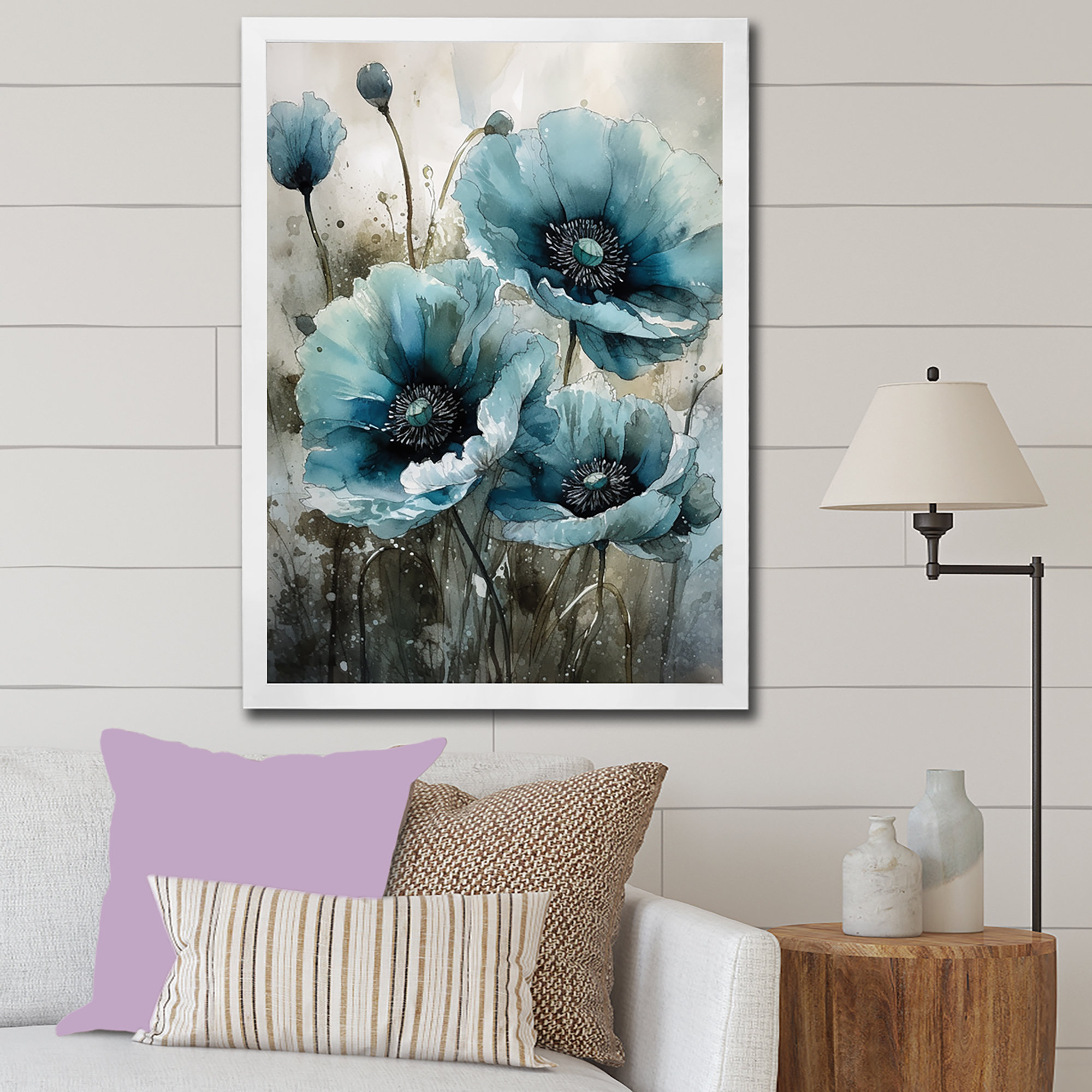 DesignArt " Pale Blue And White Poppy Flowers II " on Canvas | Wayfair