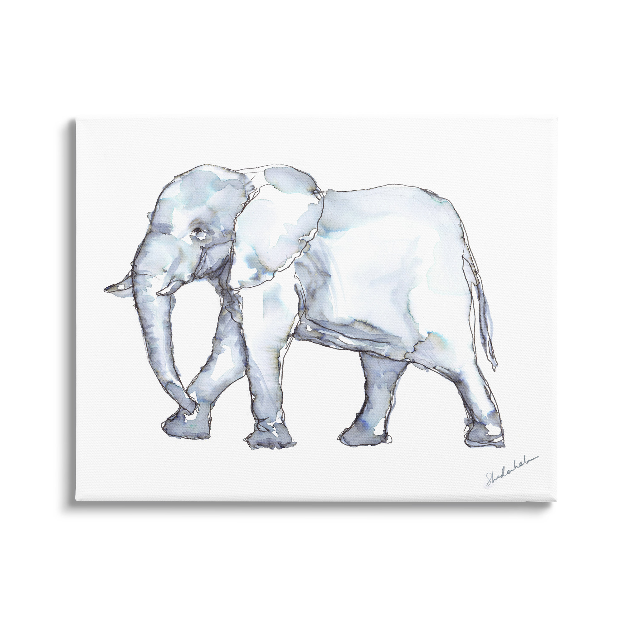 Stupell Industries Elephant Walking Casual Watercolor Sketch Style Jet ...