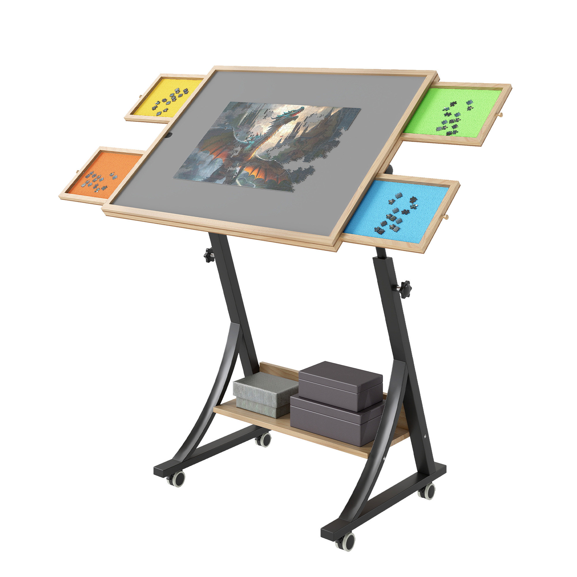 Balconera Jigsaw Puzzle Table With 4 Sorting Drawers, Height-Adjustable ...