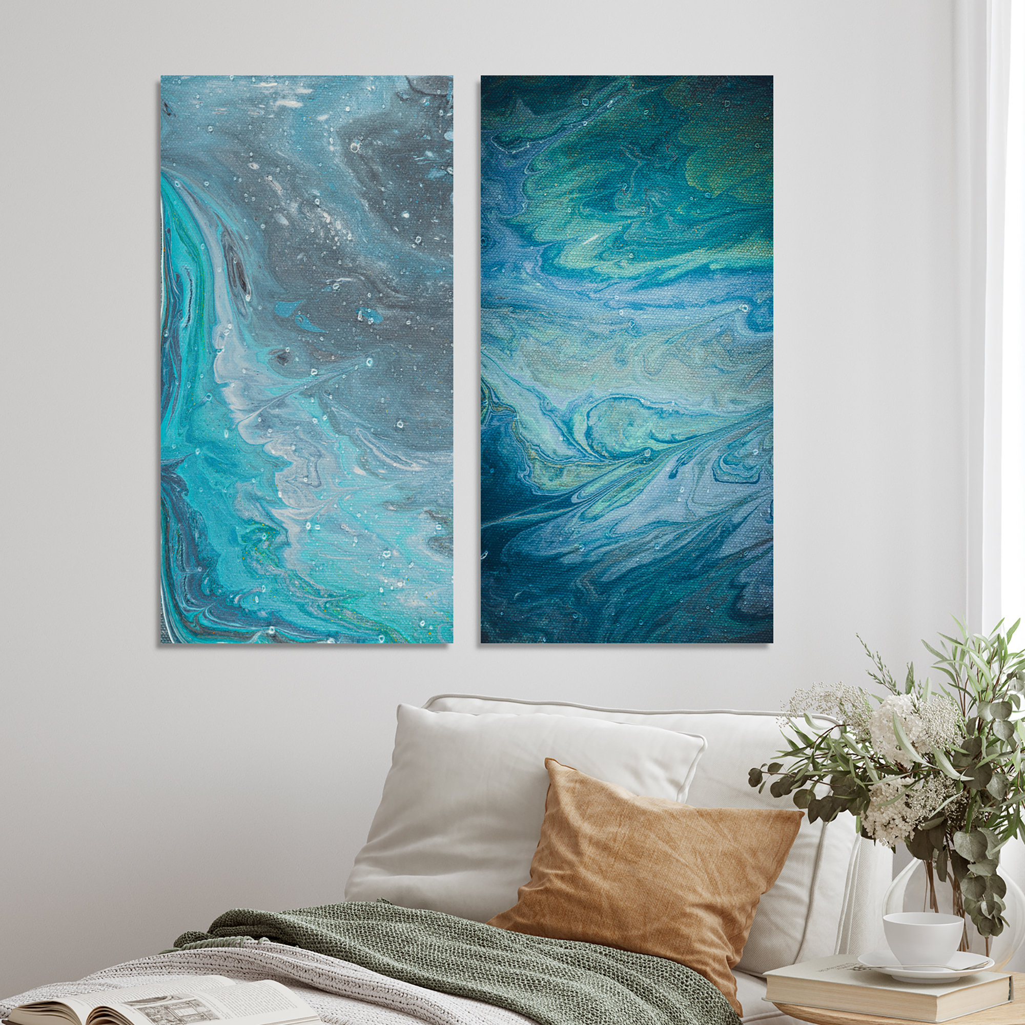 Ivy Bronx Shades of Blue Abstract Brushes III - 2 Piece Painting Set on ...