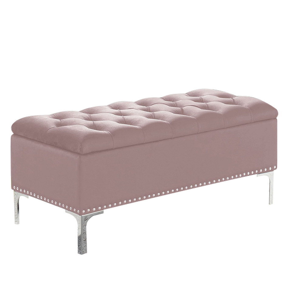 Mercer41 Marijona Pink Velvet Storage Bench With Metal Legs | Wayfair