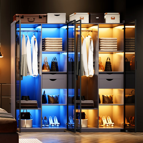 Latitude Run® 2-Door Wardrobe Armoire with LED Lights & Reviews | Wayfair